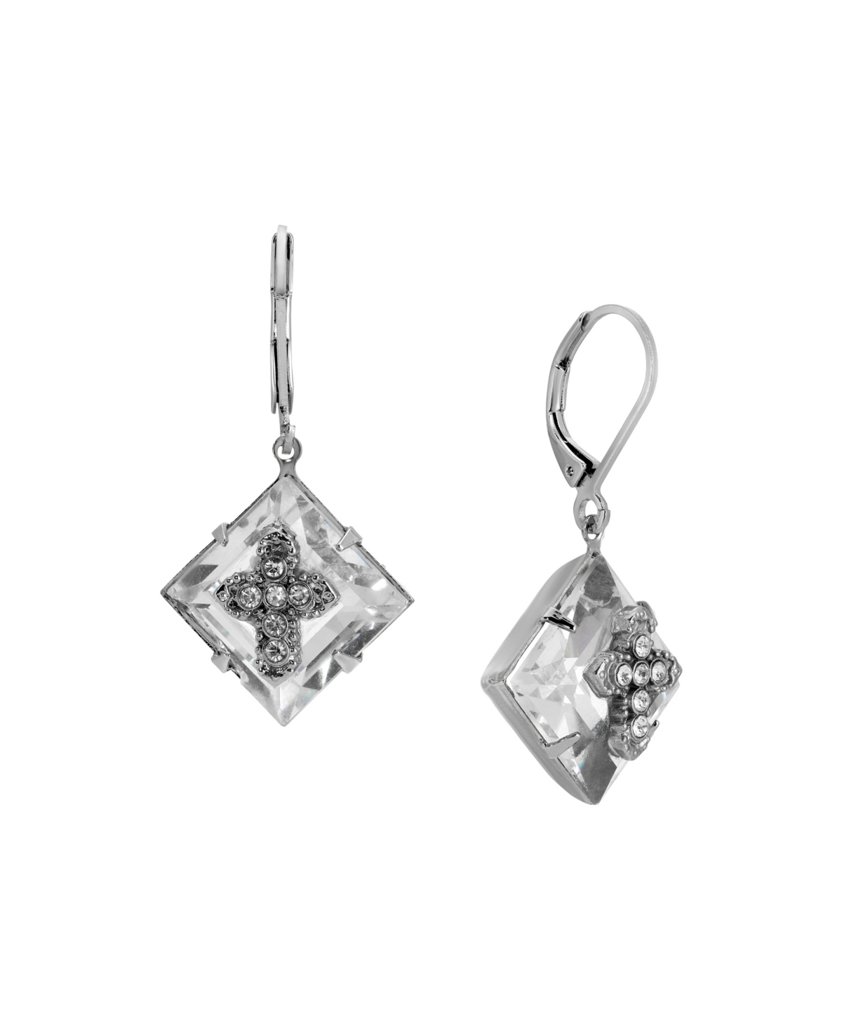 Click here for 2028 Square Crystal Cross Lever Back Earrings - Gr... prices