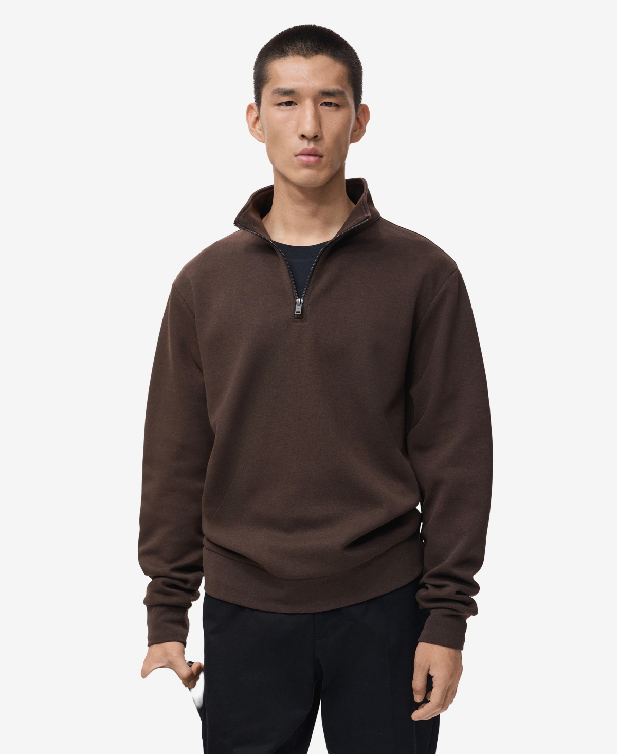 Click here for Mango Mens Zipper Regular-Fit Cotton Sweatshirt -... prices
