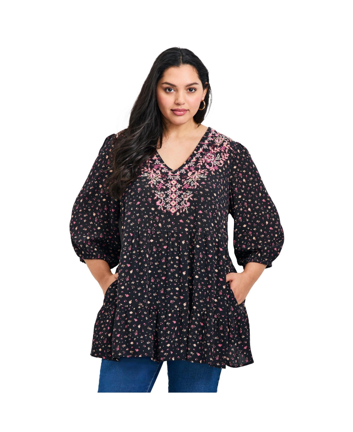 Click here for Avenue Womens Plus Size Ditsy Embroidered Tunic -... prices