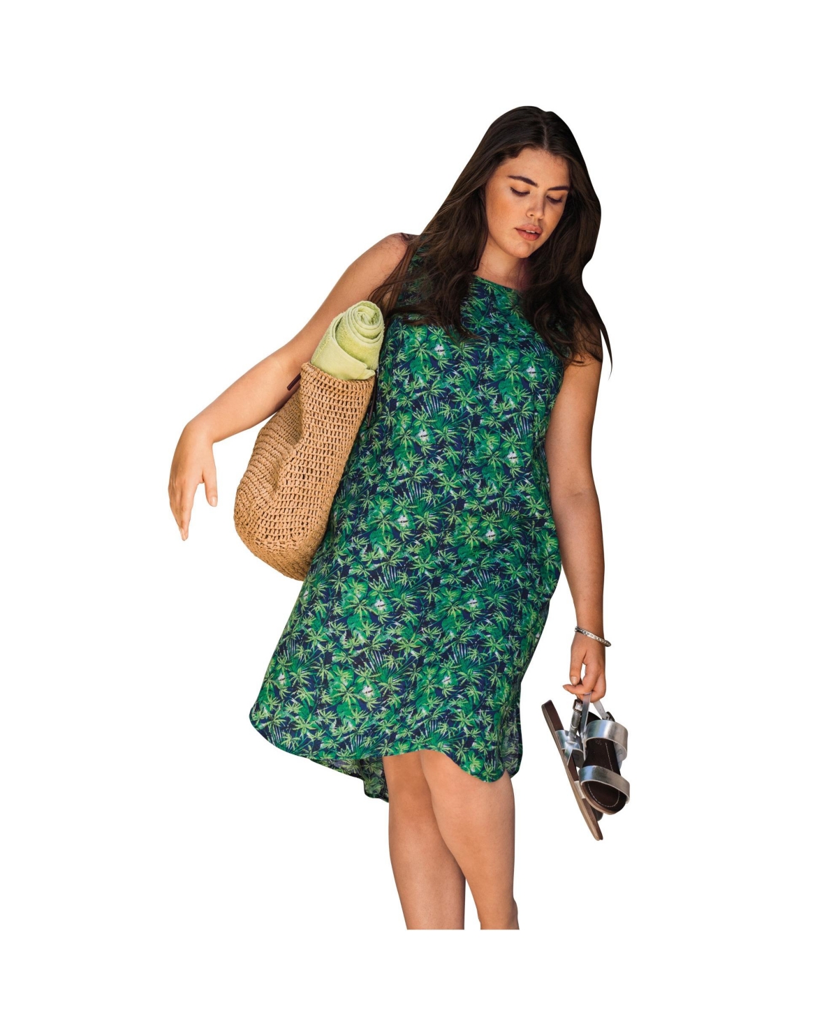 Click here for ellos Womens Sleeveless Shift Dress - Navy palm pr... prices