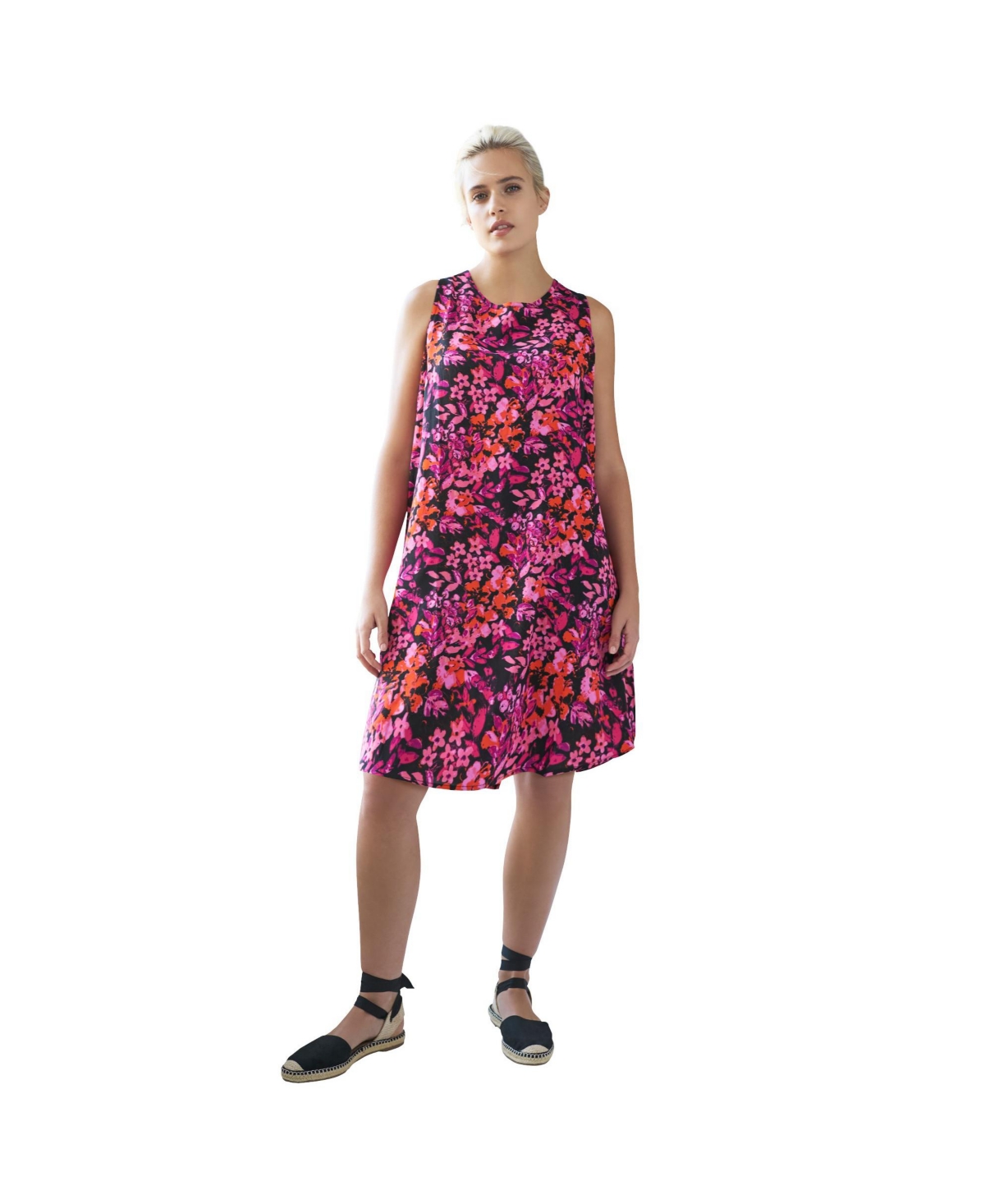 Click here for ellos Womens Sleeveless Shift Dress - Black pink p... prices