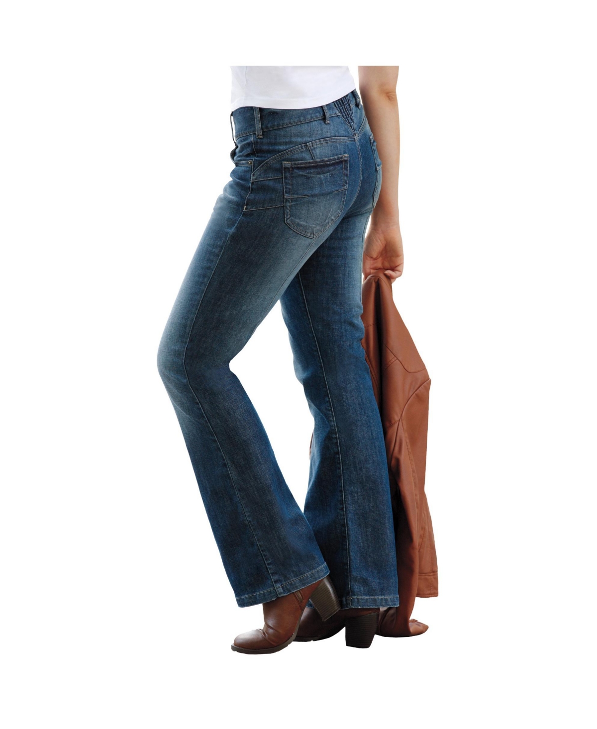 Click here for ellos Womens Back Elastic Bootcut Jeans - Medium s... prices