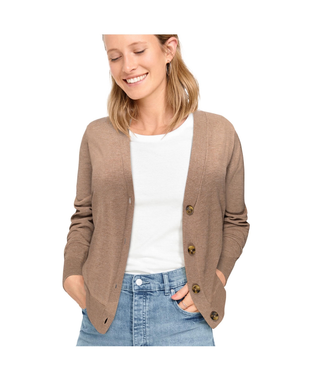 Click here for ellos Womens Plus Size Boxy Cardigan - Brown sugar... prices