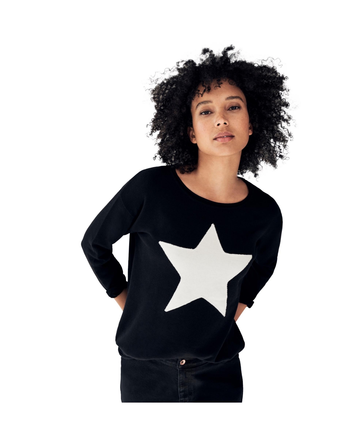 Click here for ellos Womens Plus Size Star Applique Sweater - Bla... prices