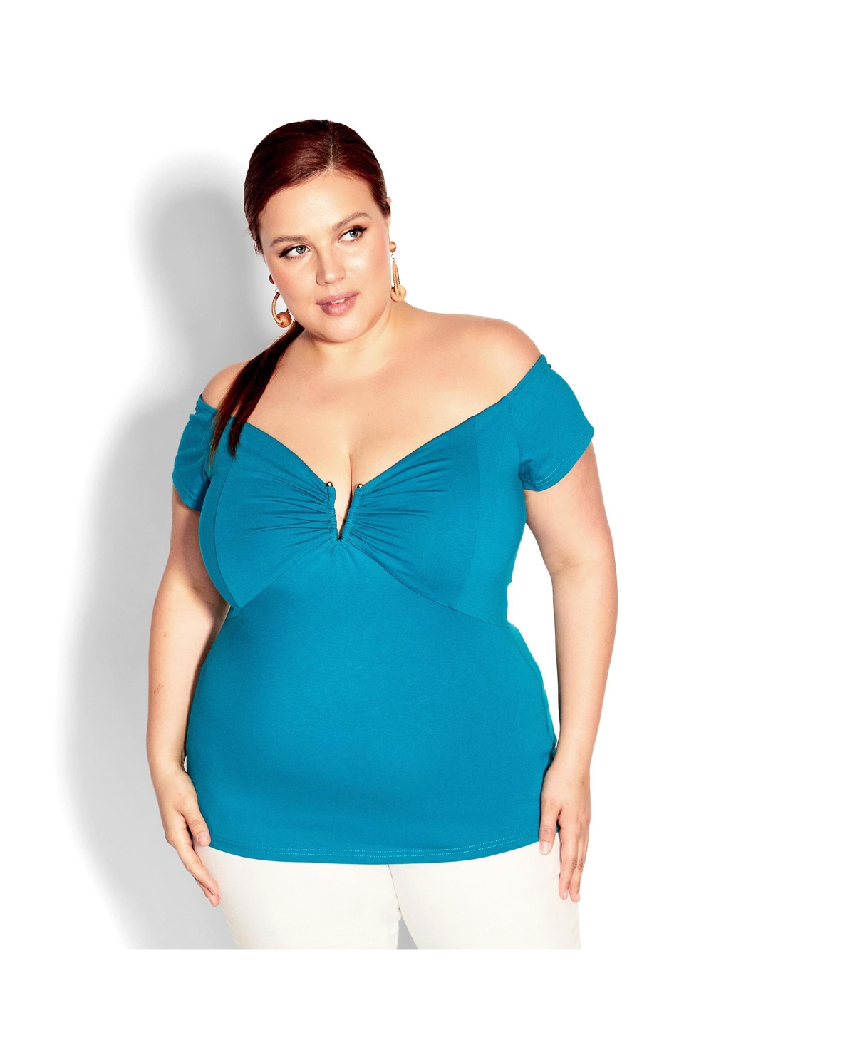 Click here for City Chic Womens Island Off Shoulder Top - Blue prices