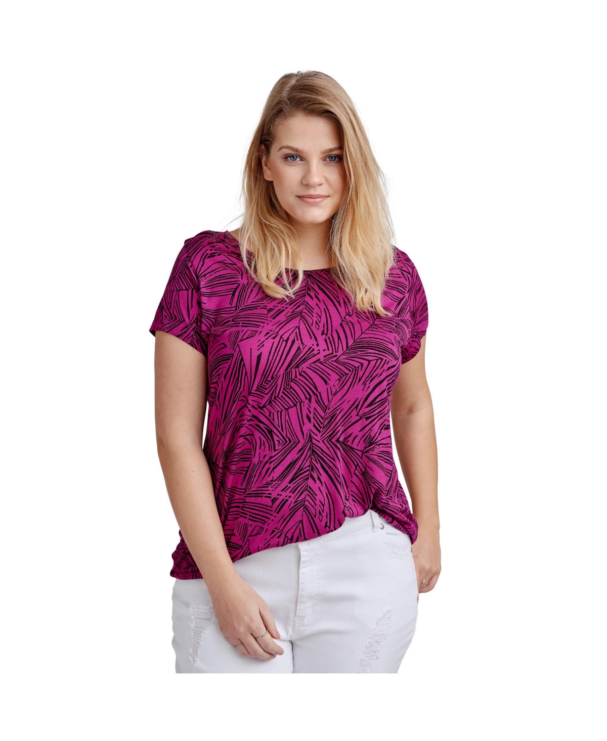 Click here for ellos Womens Printed Cap Sleeve Tee - Ruby berry f... prices