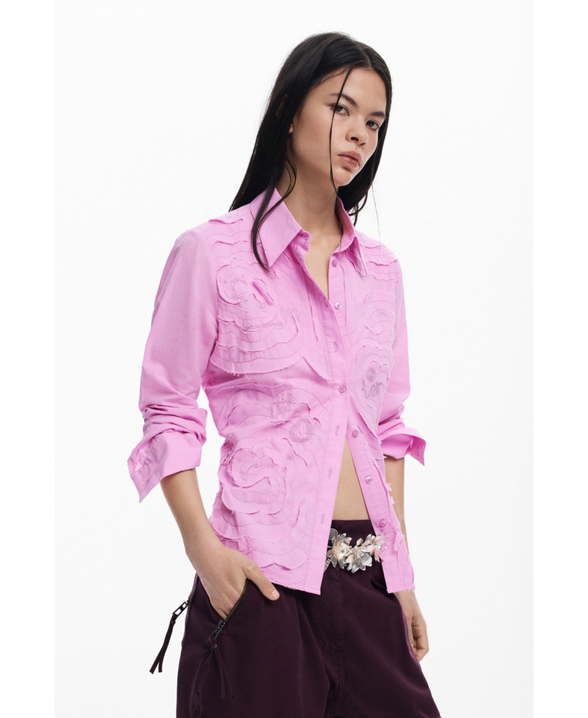 Click here for Desigual Womens Shirt with wave embroidery - Red prices