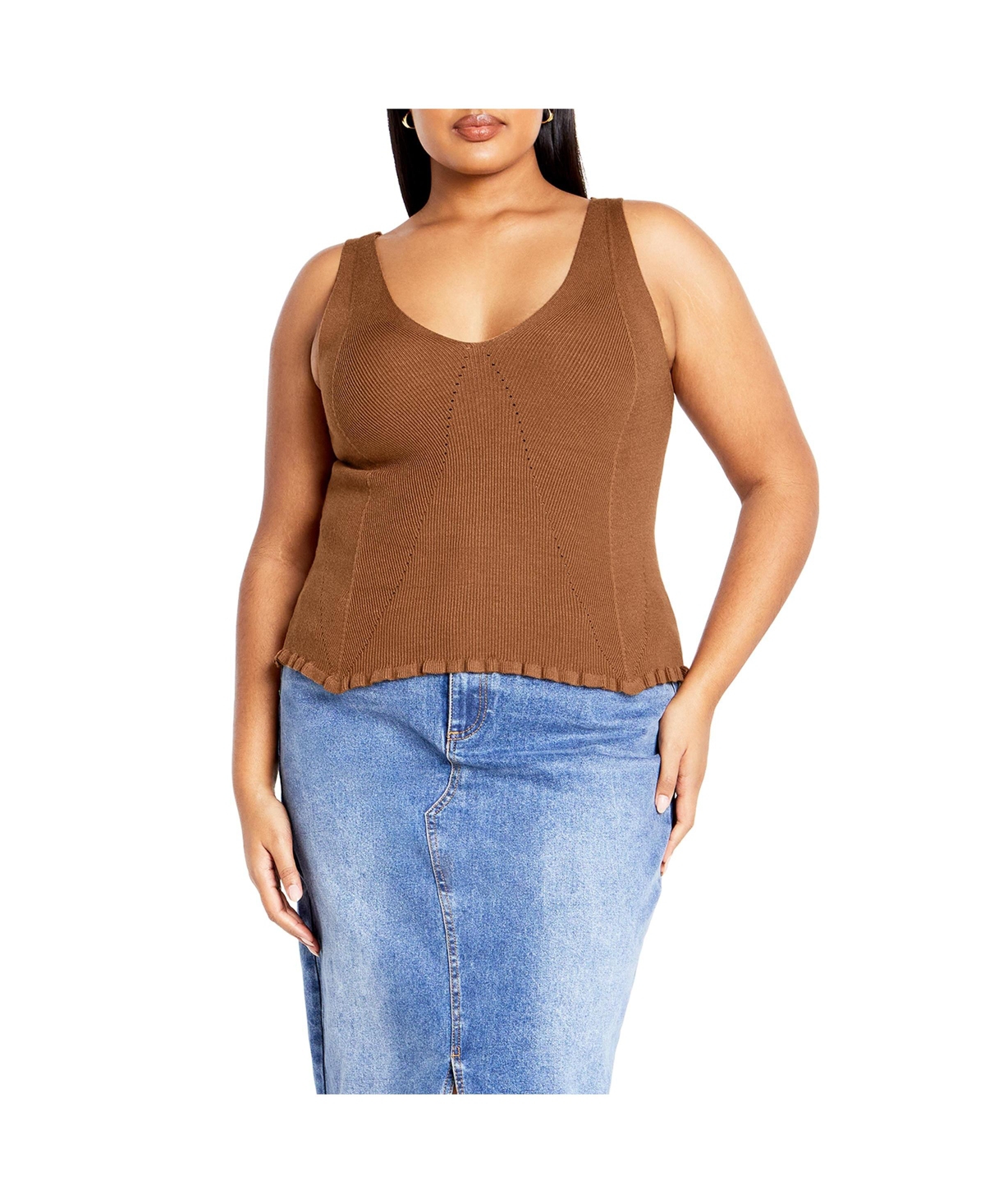 Click here for City Chic Womens Sammie V-neck Top - Deep tobacco prices