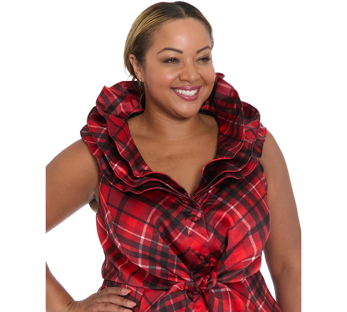 Click here for Muse Plus Size Triple Collar Sleeveless Top - Red/... prices