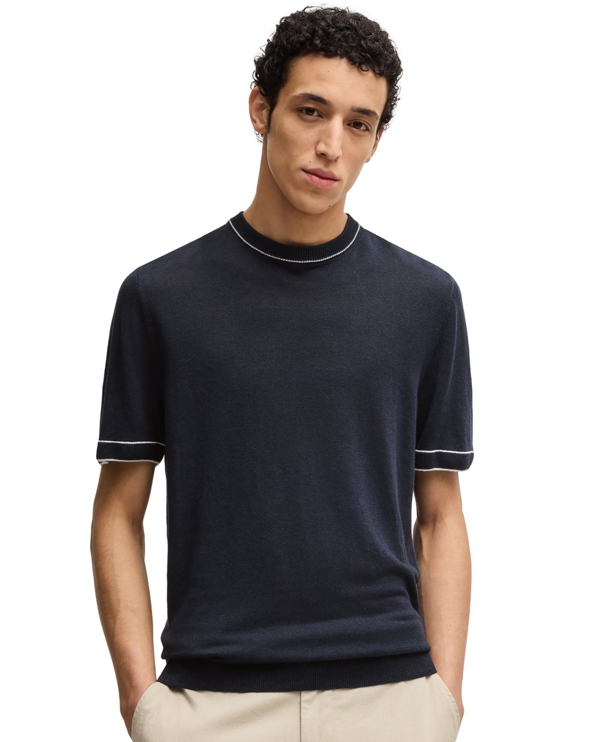 Click here for Boss by Hugo Boss Mens Linen-Blend Knit Sweatshirt... prices