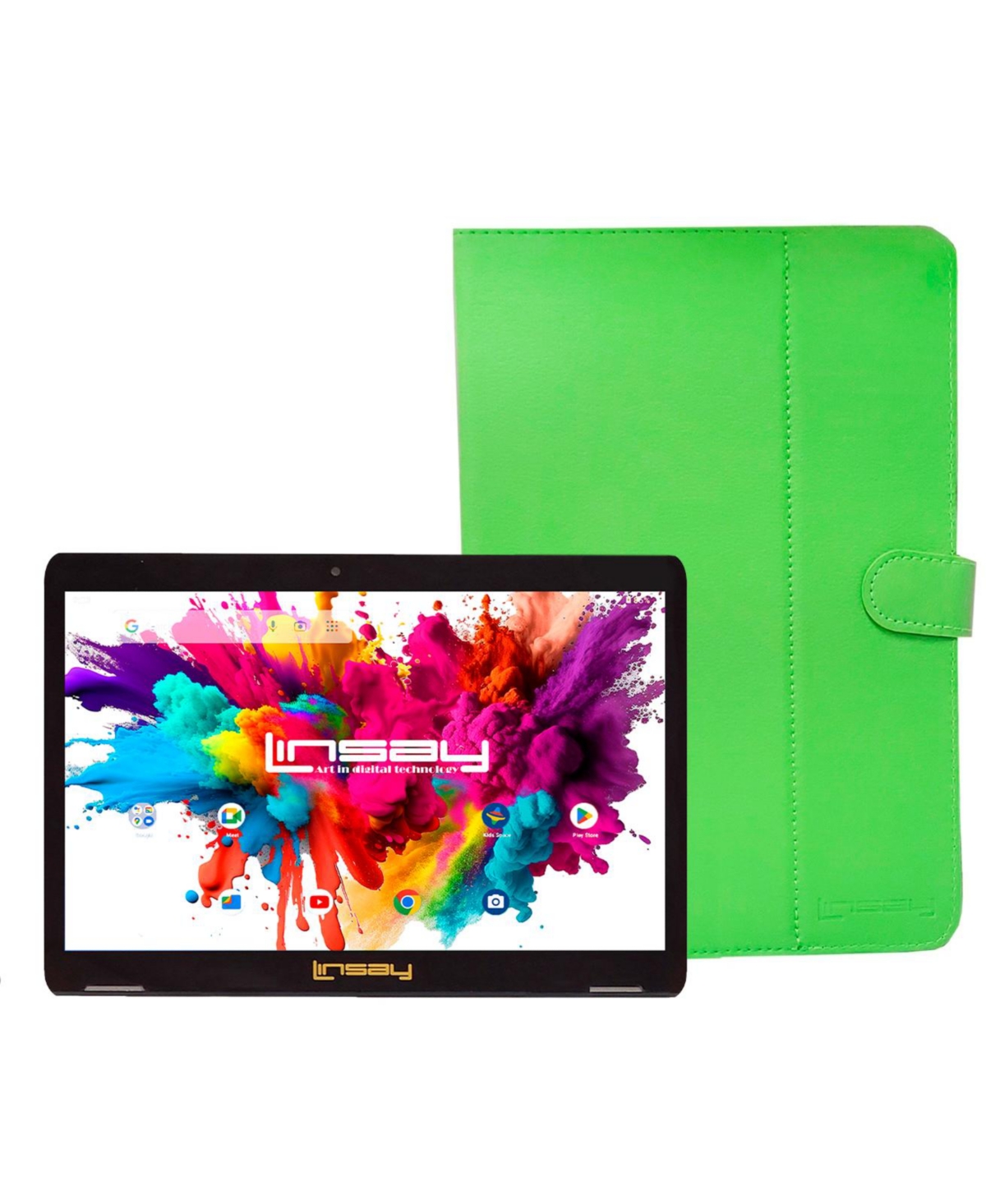 Linsay New 10.1 Tablet Octa Core 128GB Bundle with Green Style Case Newest Android 13 - Green