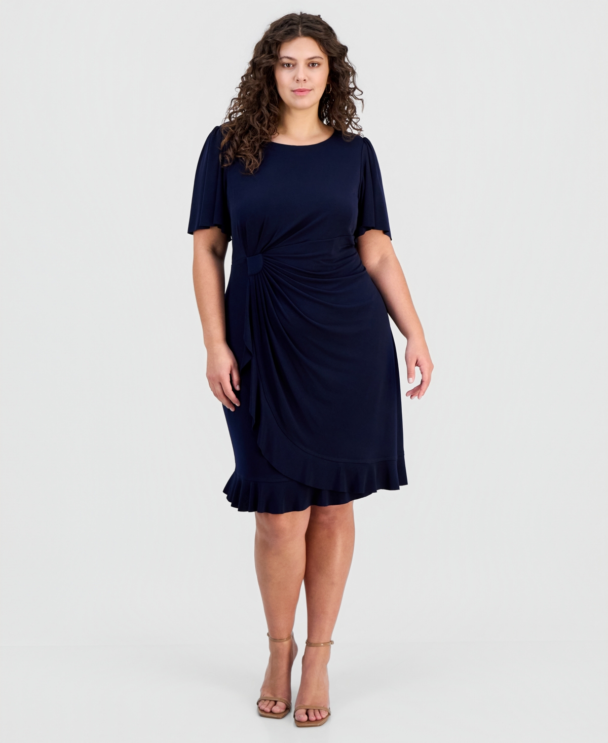 Click here for Connected Plus Size Round-Neck Drape-Front Flutter... prices