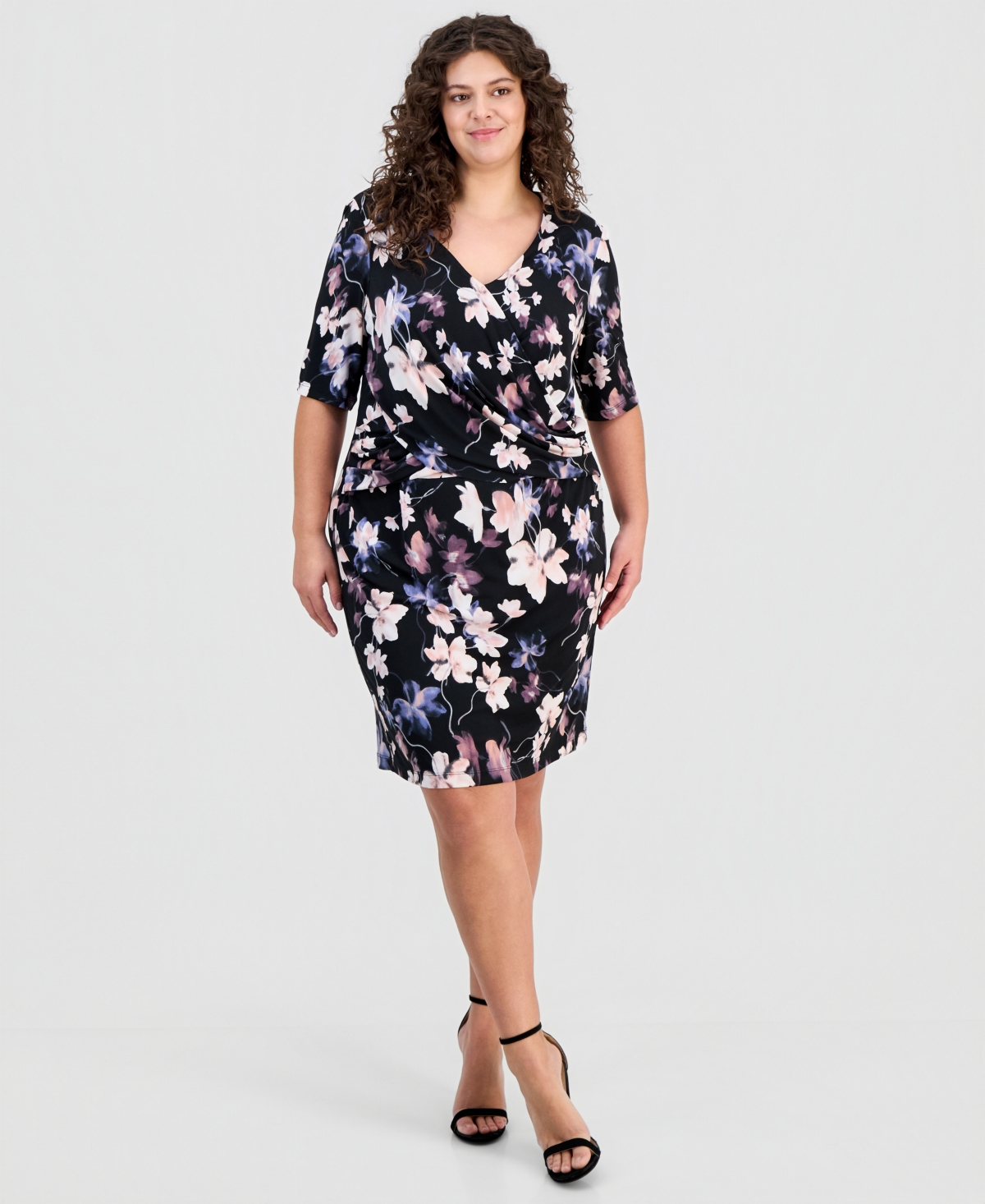 Click here for Connected Plus Size Printed Faux-Wrap Sheath Dress... prices