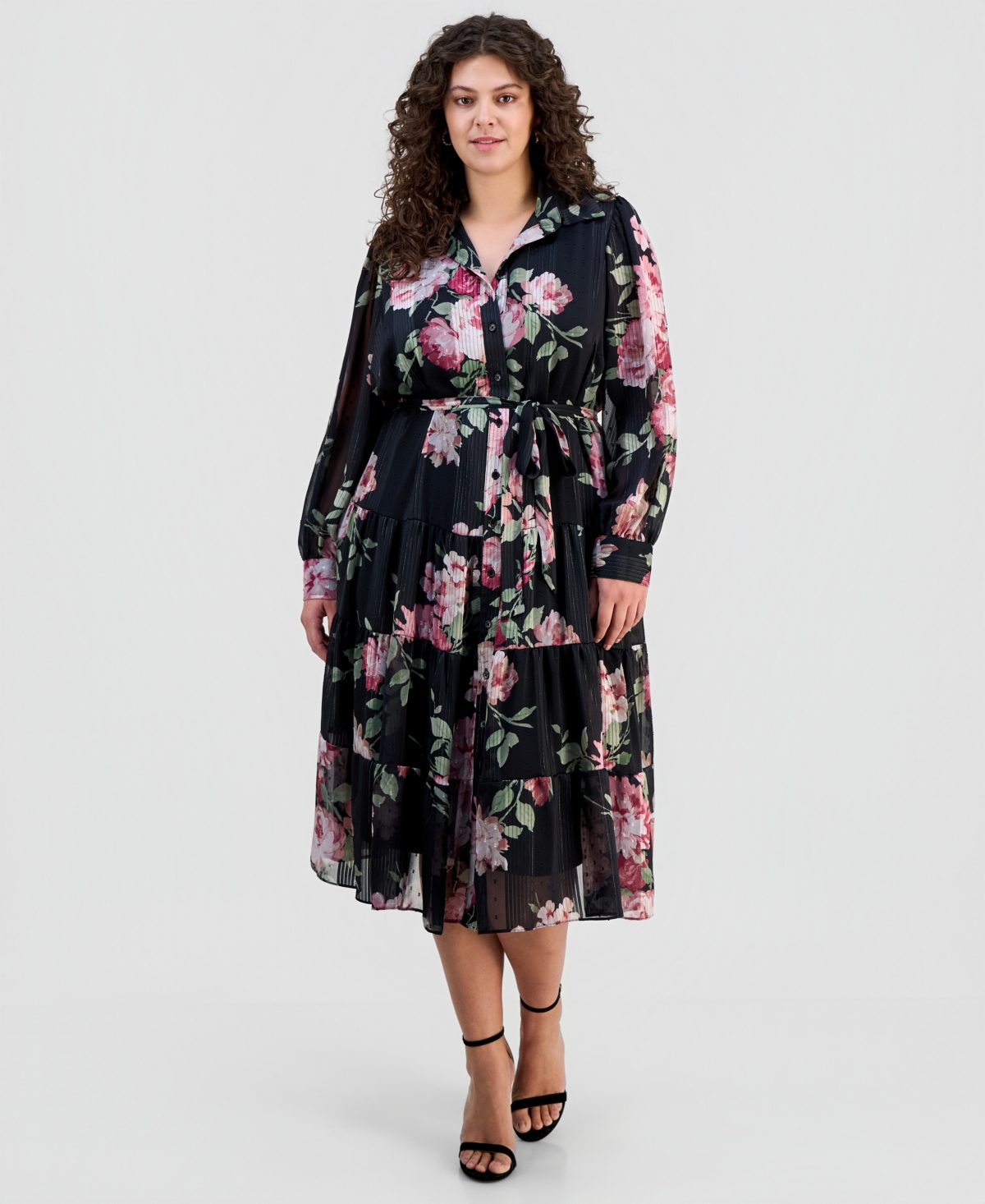 Click here for Robbie Bee Plus Size Floral Jacquard Button-Front... prices