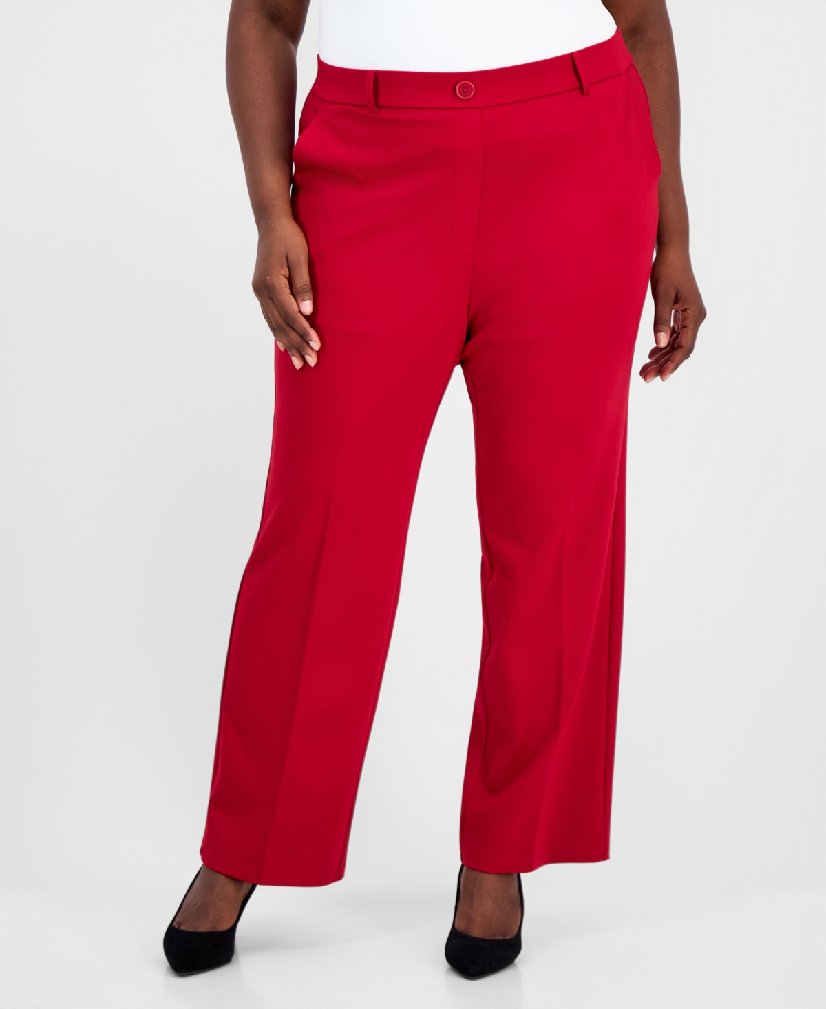 Click here for Kasper Plus Size High Rise Straight Leg Pants - Fi... prices