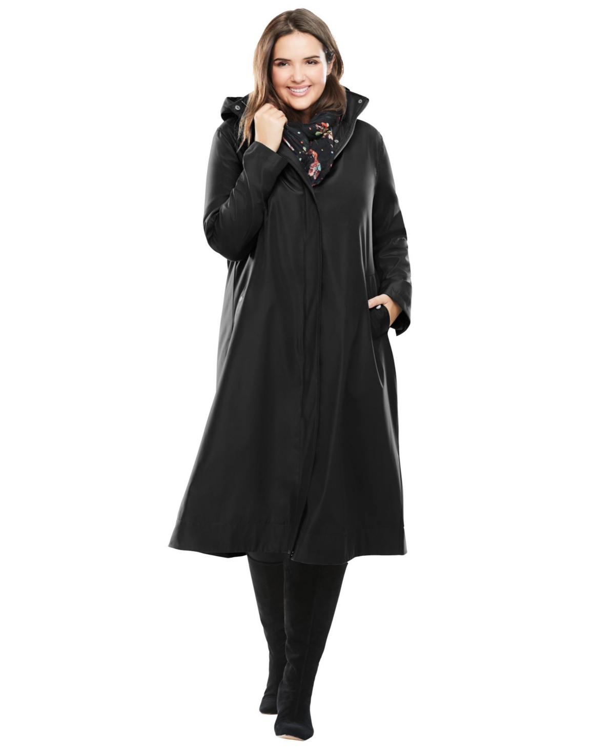 Click here for Woman Within Plus Size Long A-line Raincoat - Blac... prices