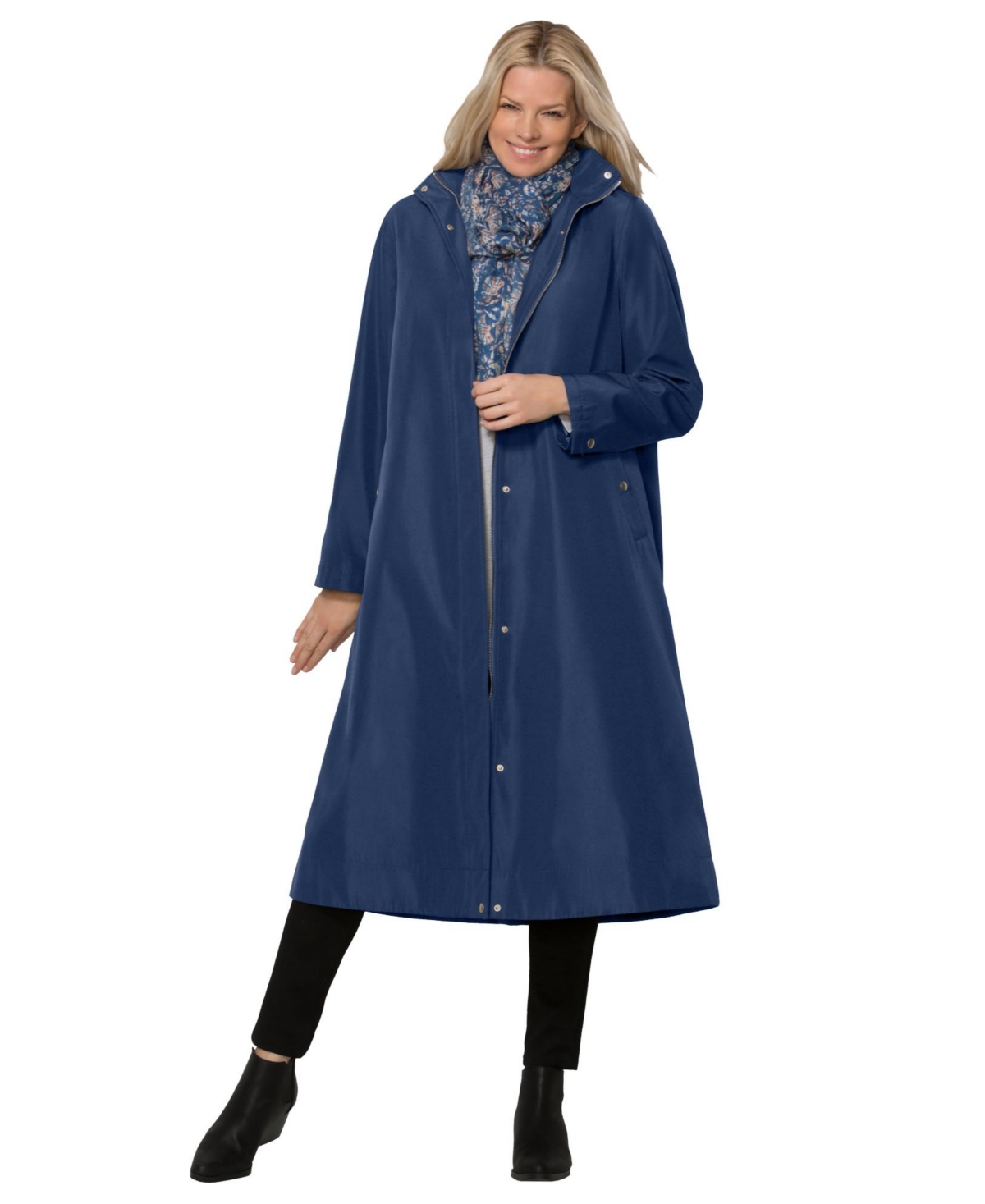 Click here for Woman Within Plus Size Long A-line Raincoat - Navy prices