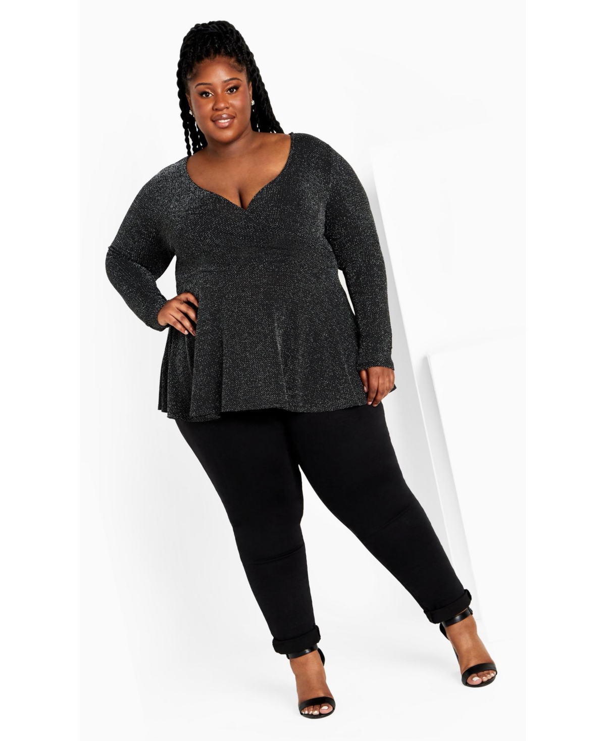 Click here for Avenue Womens Glam Peplum Top - Silver prices