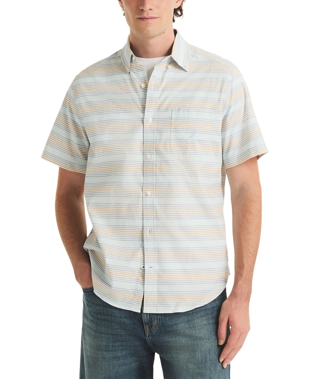 Click here for Nautica Mens Oxford Stripe Regular-Fit Shirt - Sai... prices
