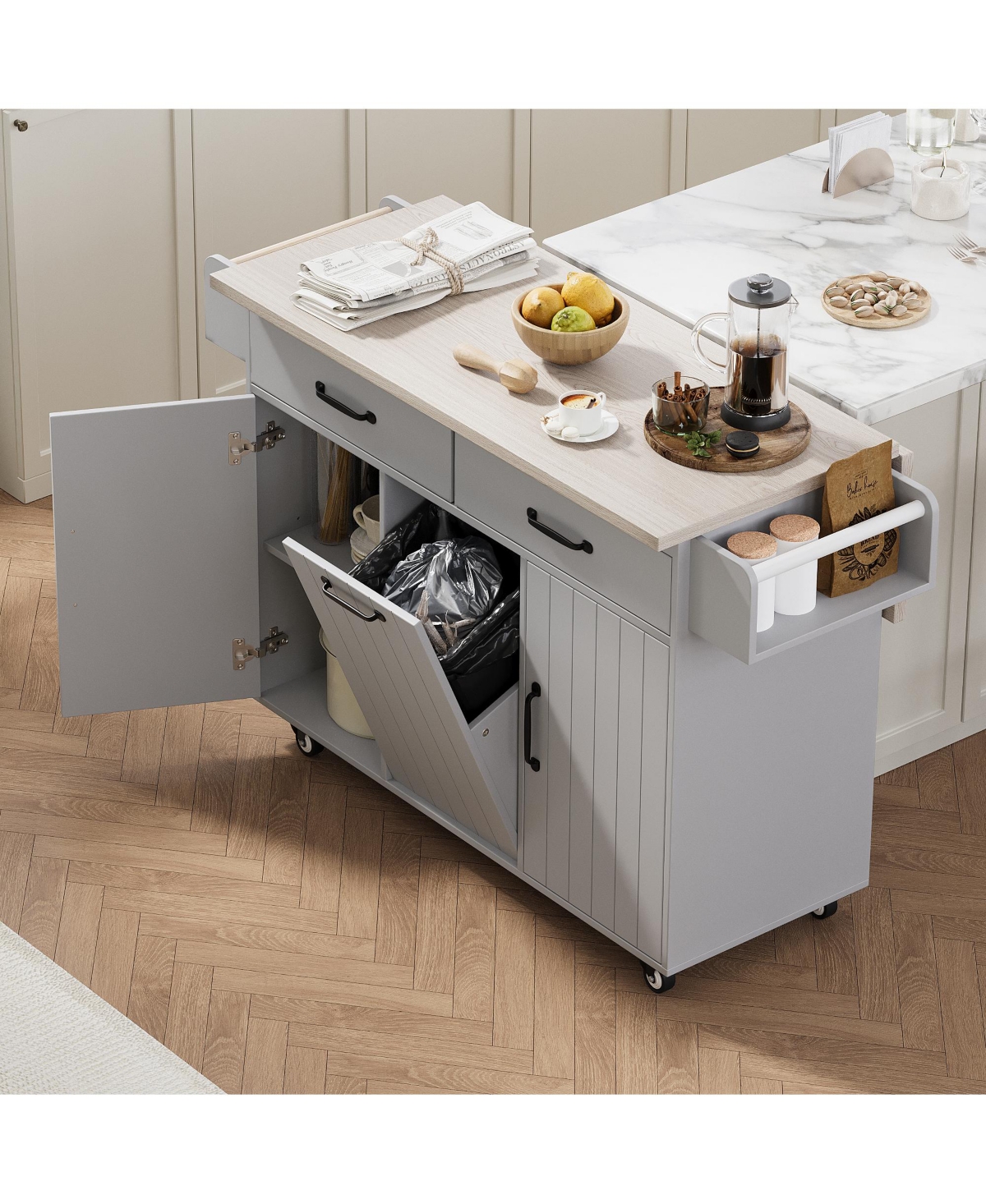 Click here for Casainc Kitchen Island Cart with Trash Can Storage... prices