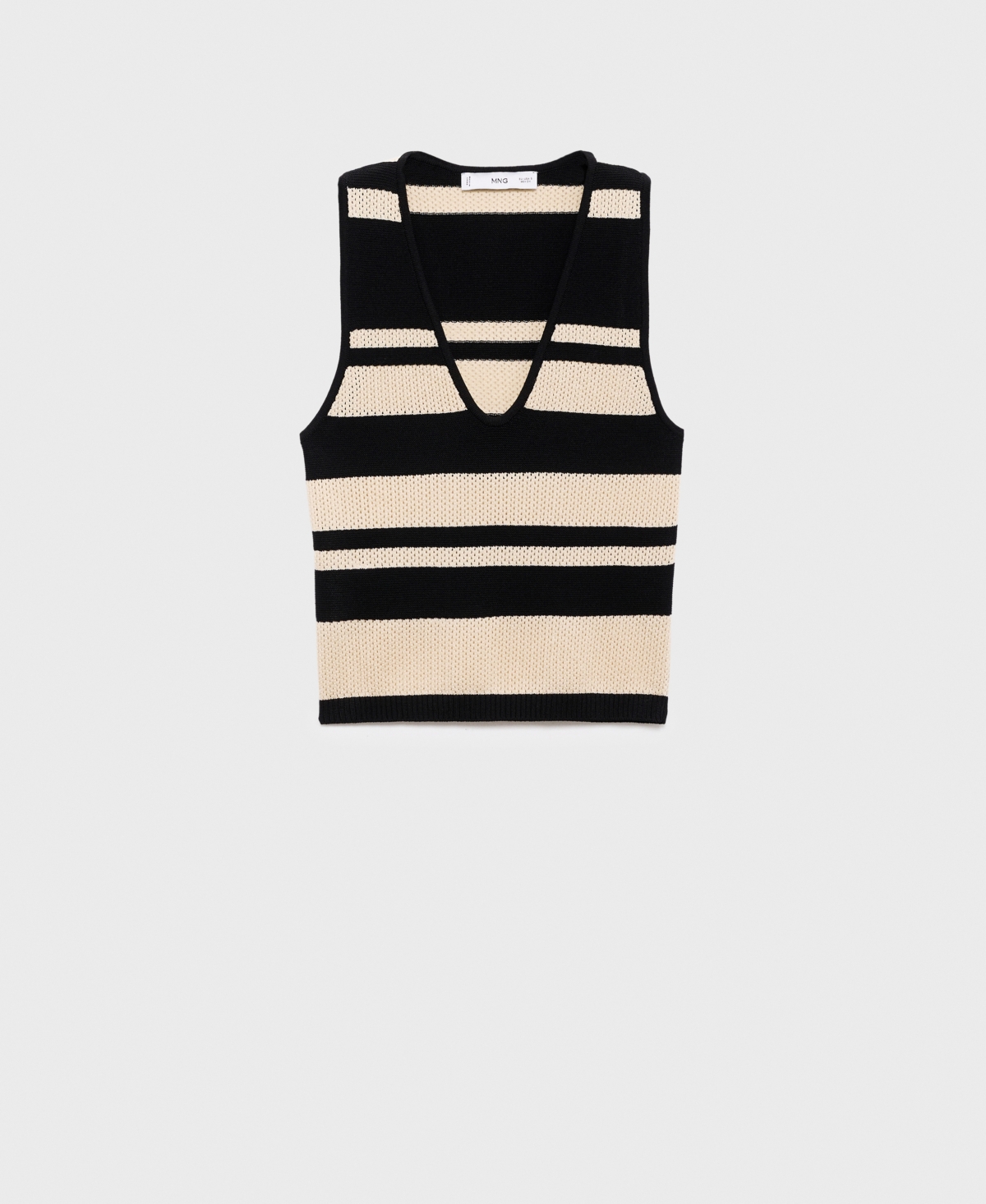 Click here for Mango Womens Stripes Knitted V-Neck Top - Black prices