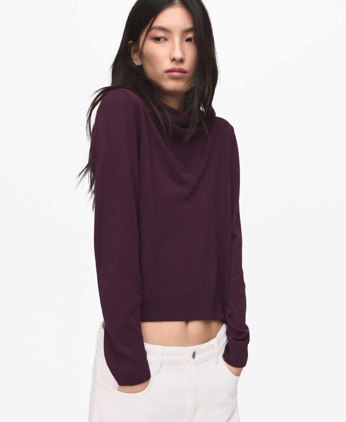 Click here for Mango Womens Draped Neck Knitted Sweater - Wine prices