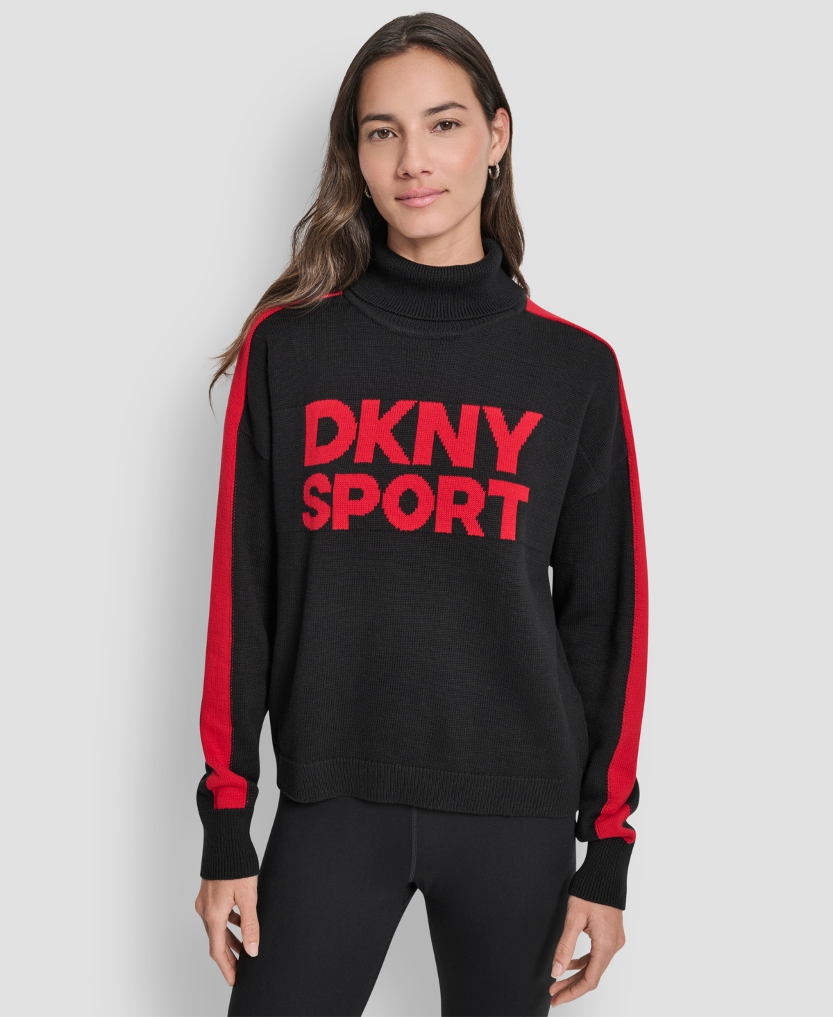 Click here for Dkny Womens Long-Sleeve Jacquard Logo Sweater - Bl... prices
