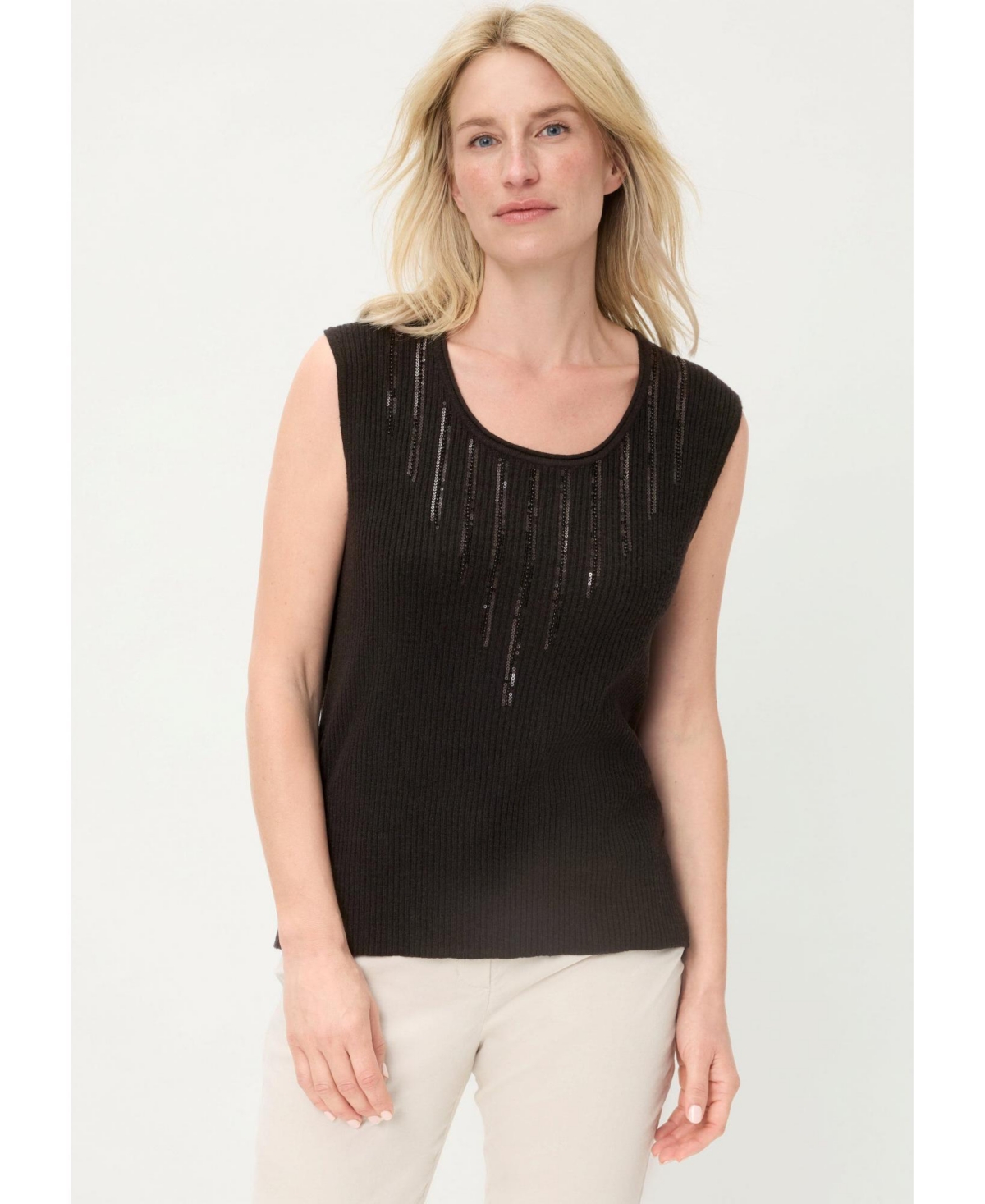 Click here for Olsen Womens Rib Knit Shell with Sequin Detail - B... prices