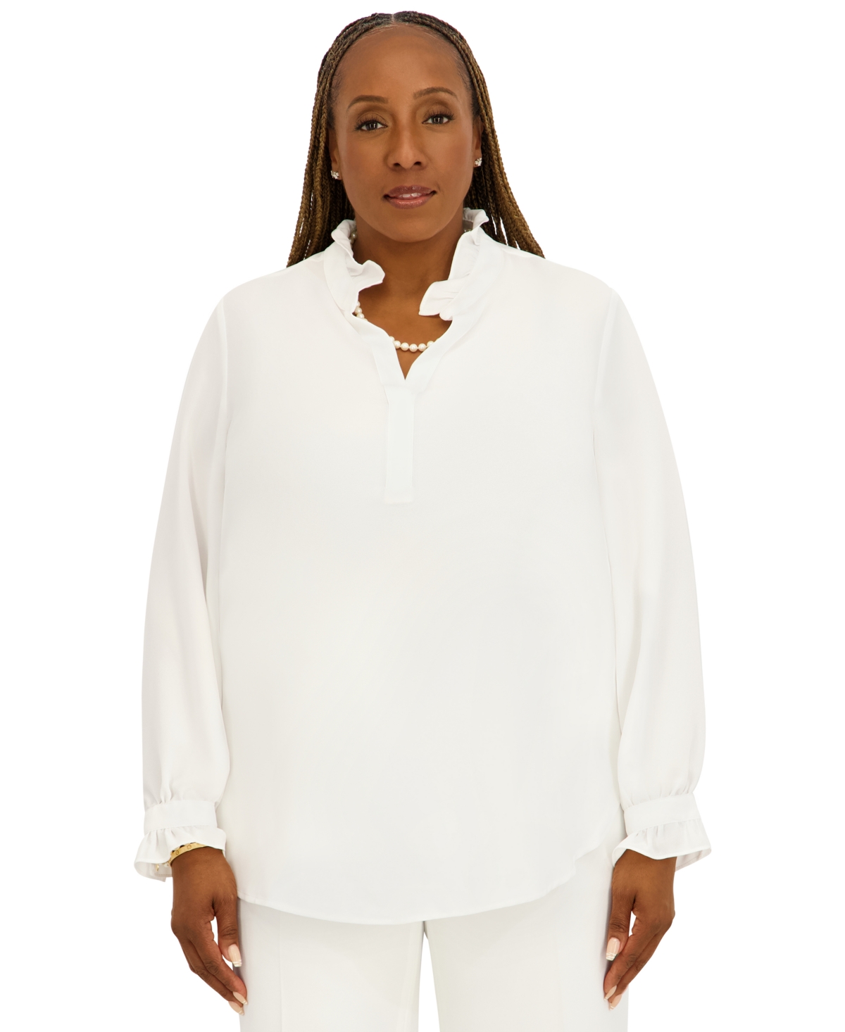 Click here for Kasper Womens V-Neck Long-Sleeve Top  Regular and... prices