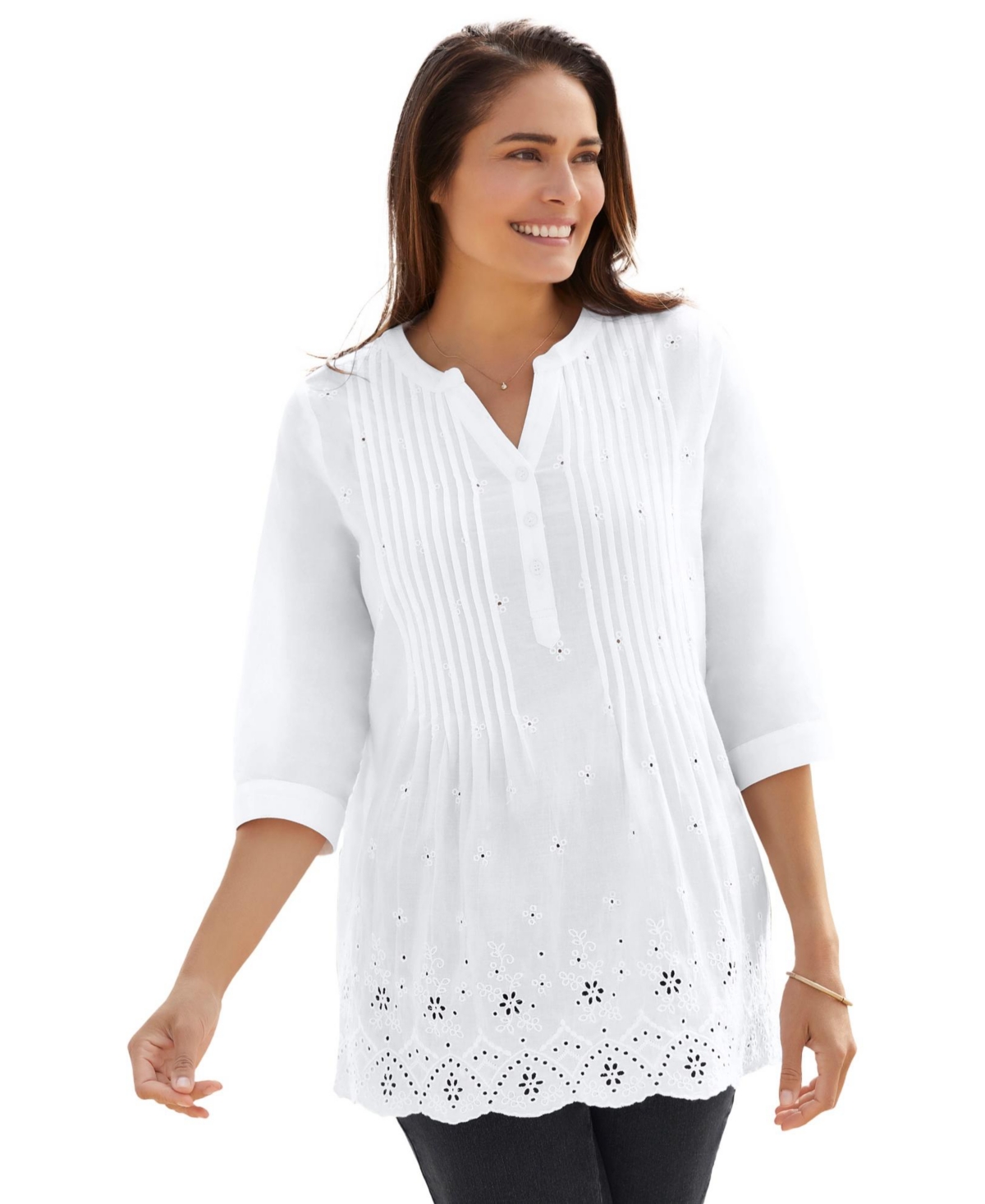 Click here for Woman Within Plus Size Within Embroidered Pintuck... prices