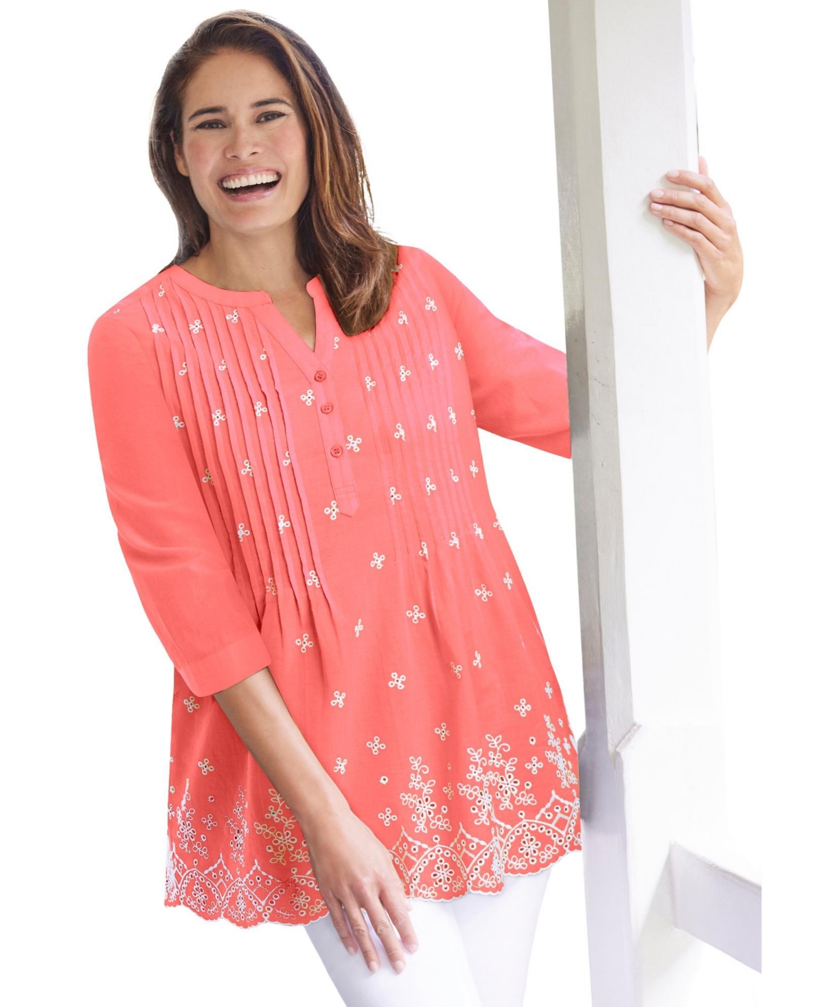 Click here for Woman Within Womens Plus Size Embroidered Pintuck... prices