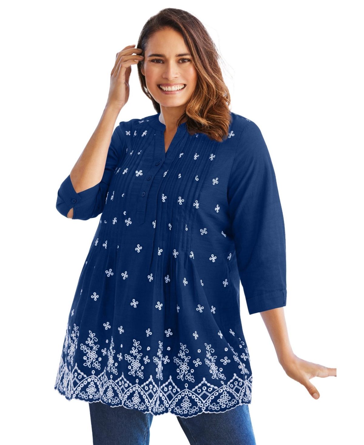 Click here for Woman Within Womens Plus Size Embroidered Pintuck... prices