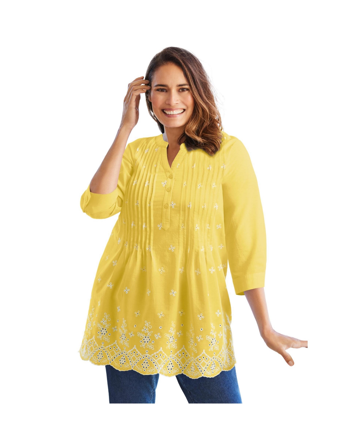 Click here for Woman Within Womens Plus Size Embroidered Pintuck... prices