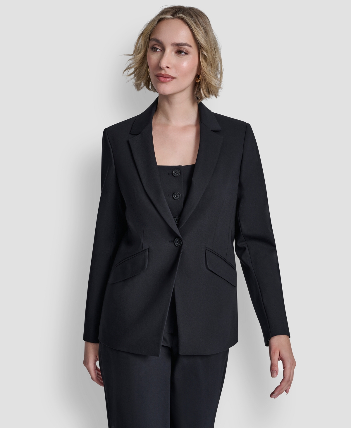 Click here for Dkny Womens One-Button Notch Collar Jacket - Navy prices