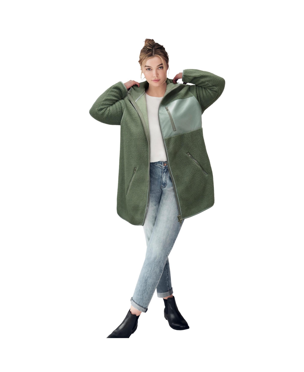 Click here for ellos Womens Zip Front Hooded Sherpa Jacket - Dese... prices
