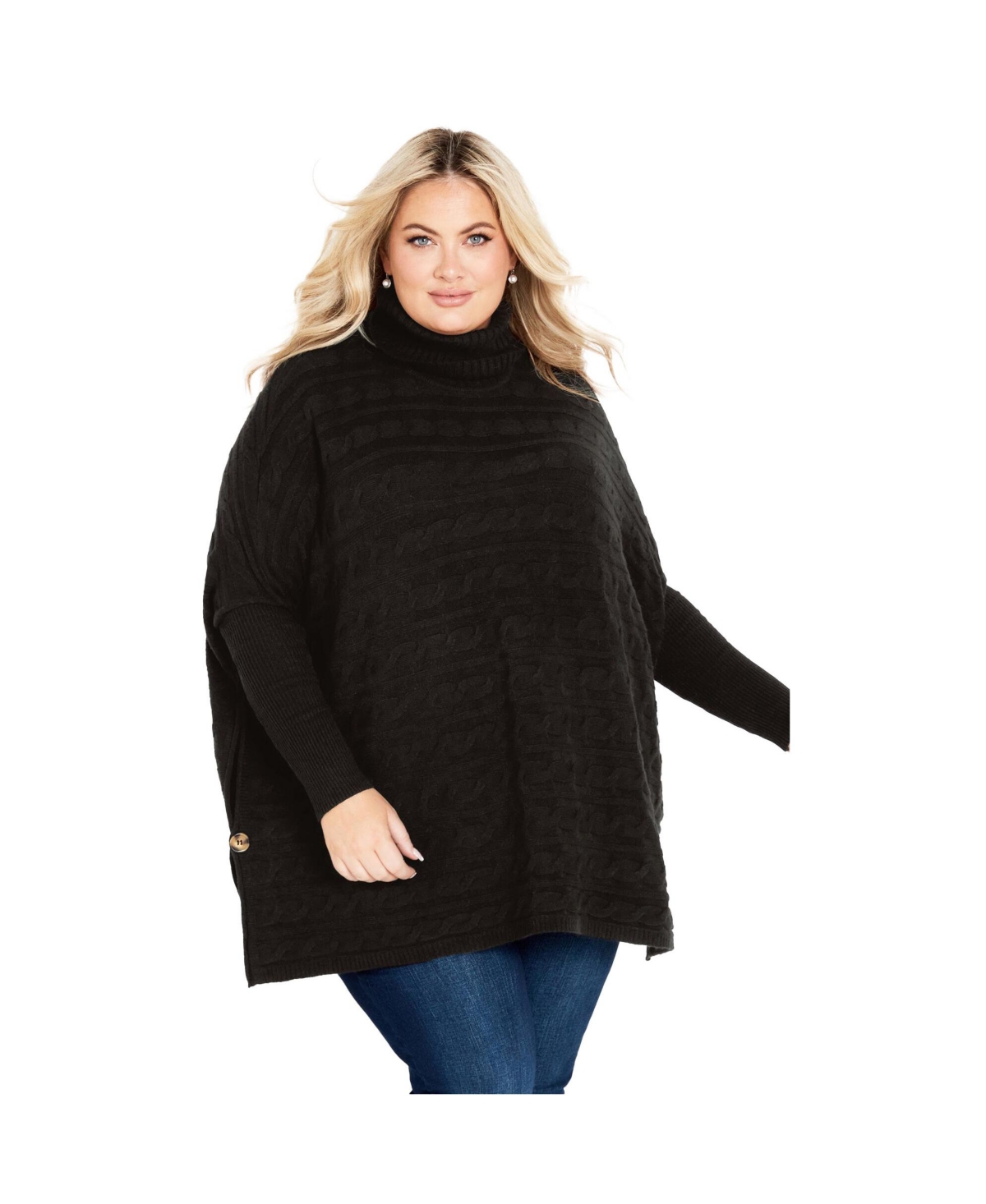 Click here for Avenue Womens Plus Size Bella Poncho Sweater - Bla... prices