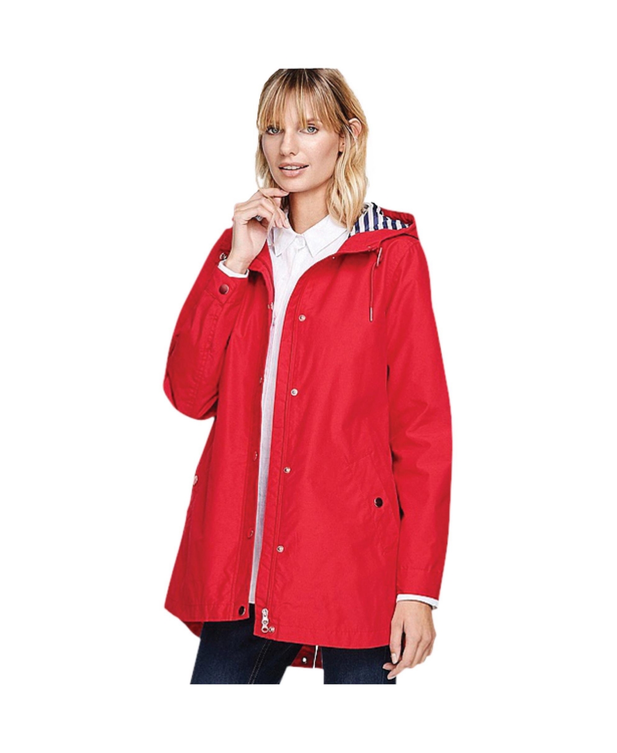 Click here for ellos Womens Snap-Front Hooded Raincoat - Hot red prices