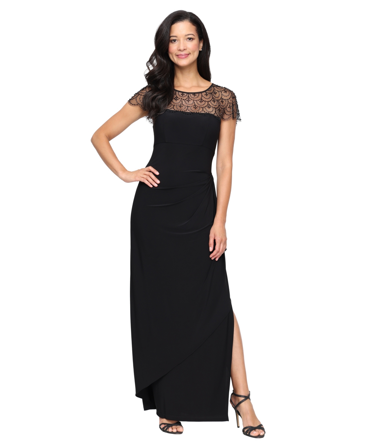 Click here for Alex Evenings Petite Boat Neck A-Line Long Dress -... prices