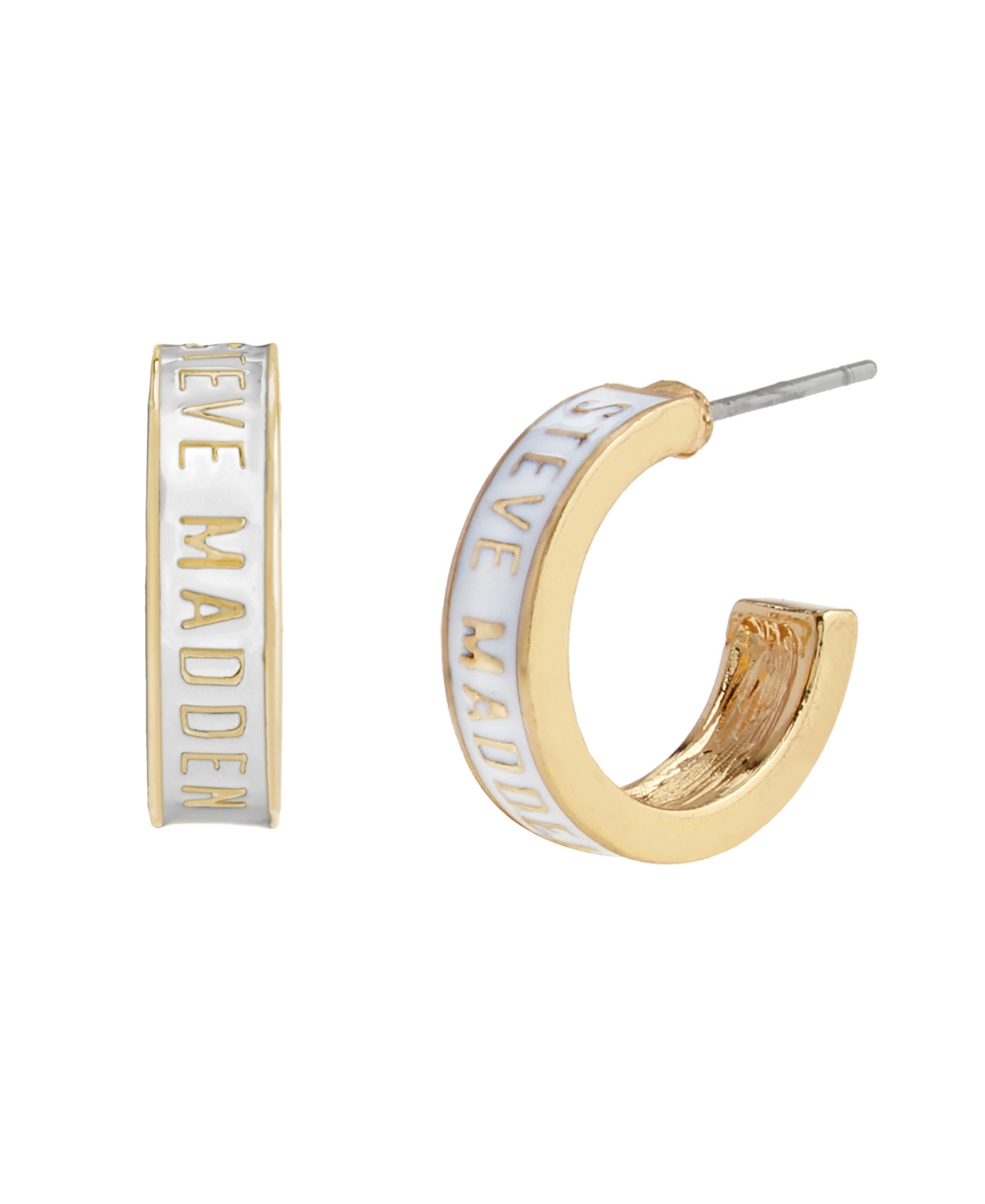 Click here for Steve Madden White Signature Logo Huggie Earrings... prices