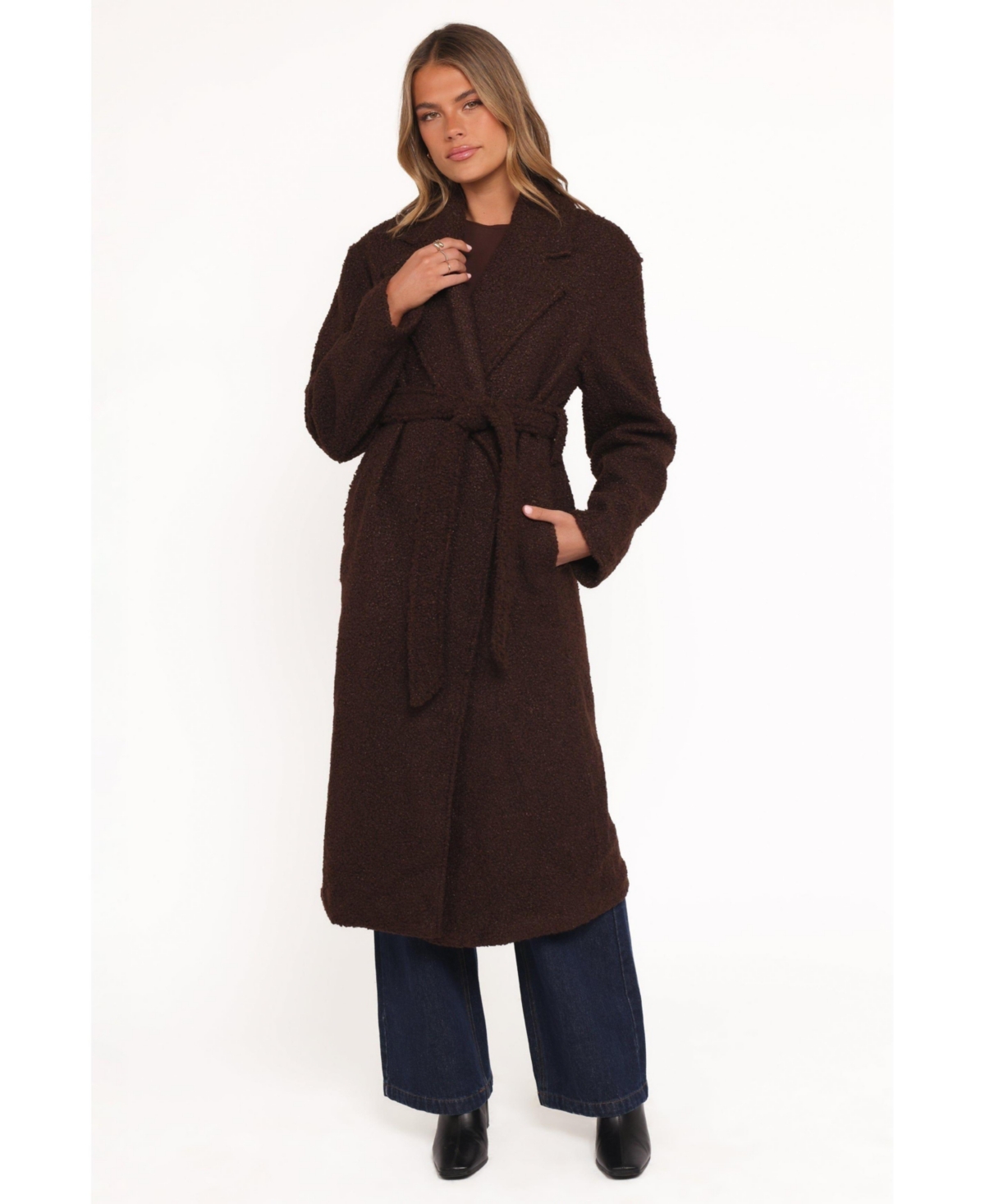 Click here for Petal and Pup Womens Goodie Shearling Coat - Choco... prices
