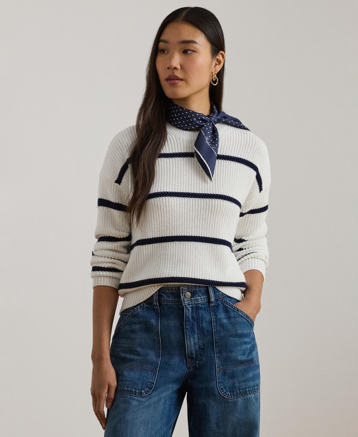 Click here for Lauren Ralph Lauren Womens Striped Rib-Knit Cotton... prices