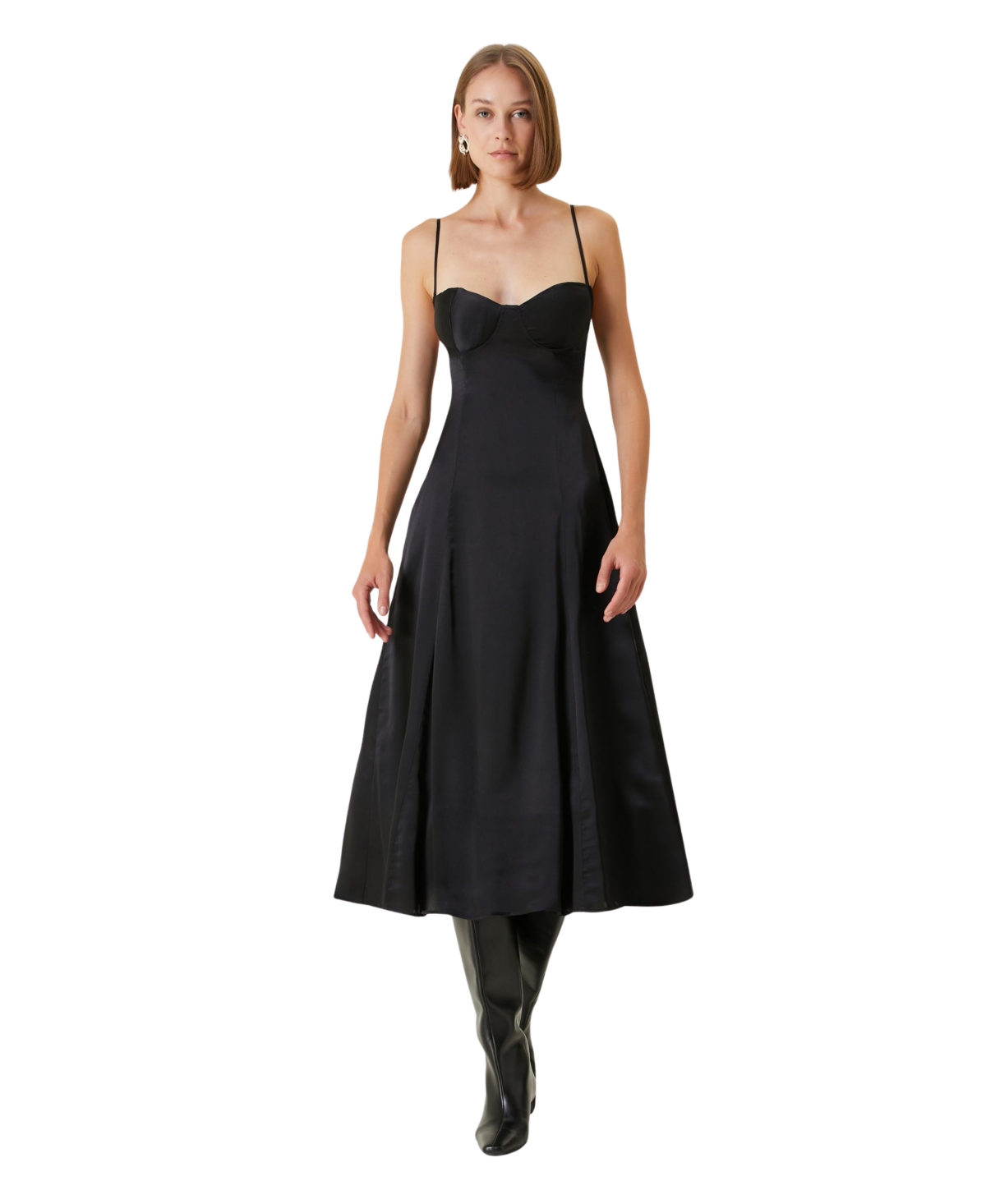 Click here for Pcfg Womens Black Silk Midi Slip Dress - Jet black prices