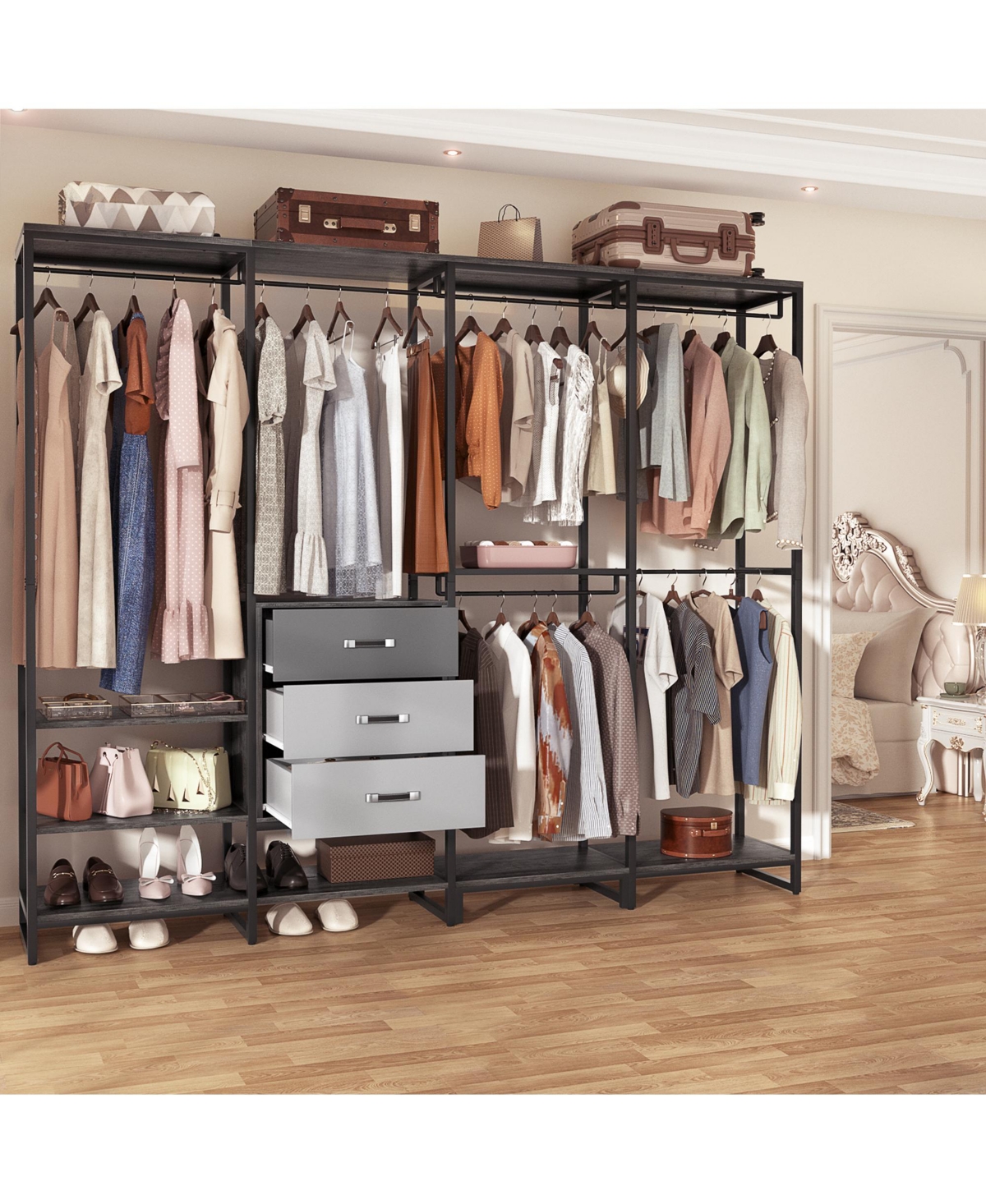 Click here for Aheaplus 74 Closet Organizer with Wood Drawers - D... prices