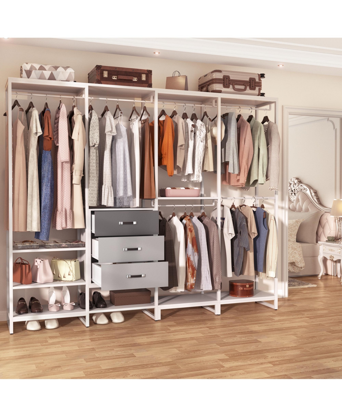 Click here for Aheaplus 74 Closet Organizer with Wood Drawers - B... prices