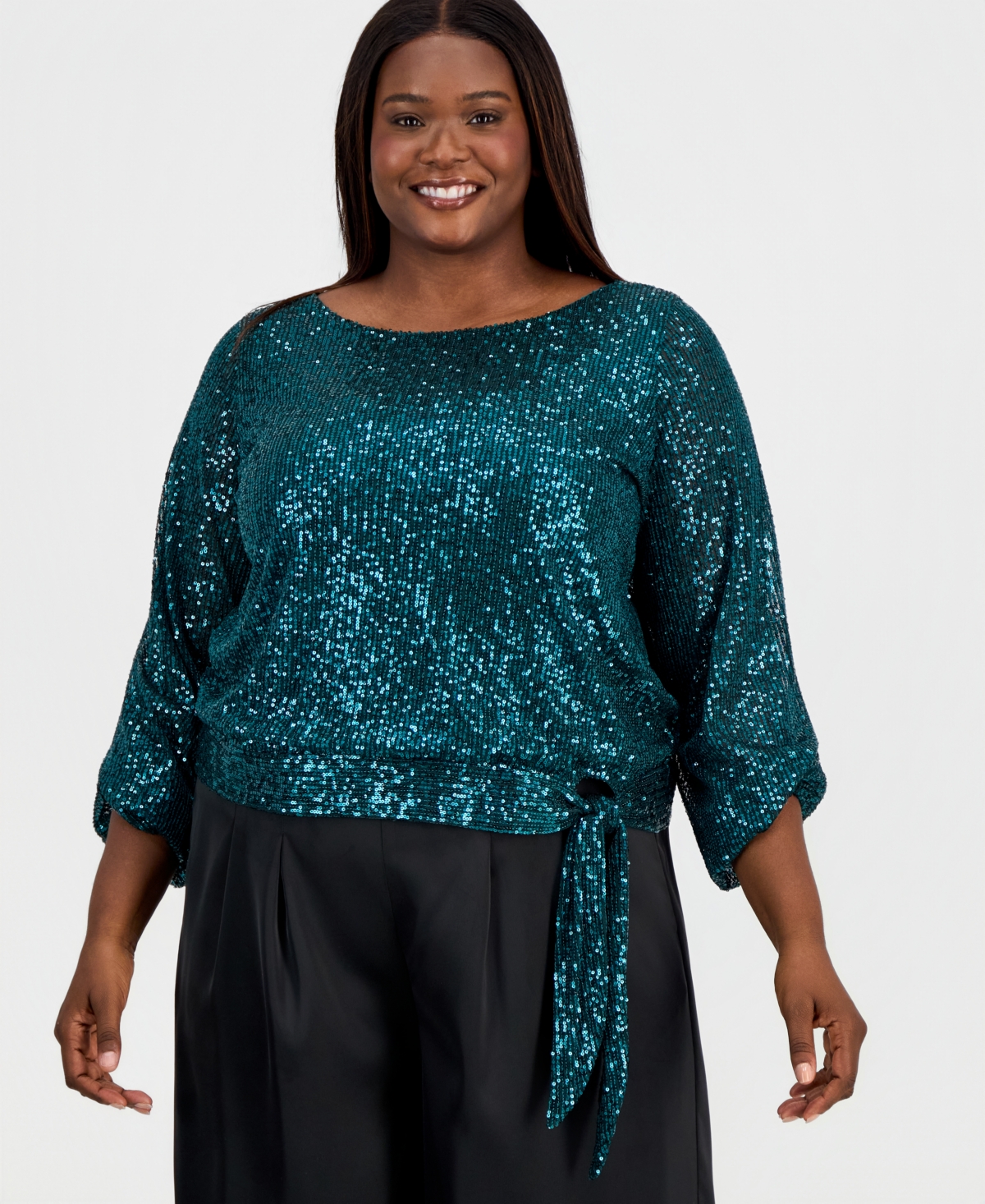 Click here for Tahari Asl Plus Size Sequin Blouson-Sleeve Top - E... prices