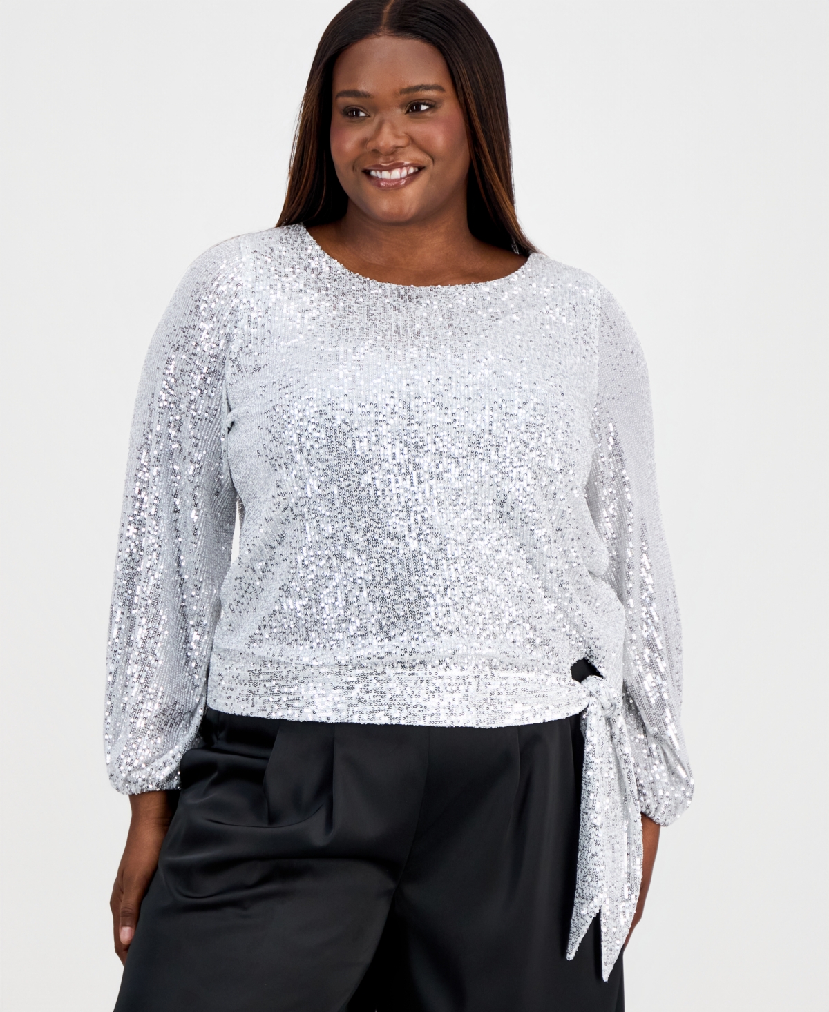 Click here for Tahari Asl Plus Size Sequin Blouson-Sleeve Top - S... prices