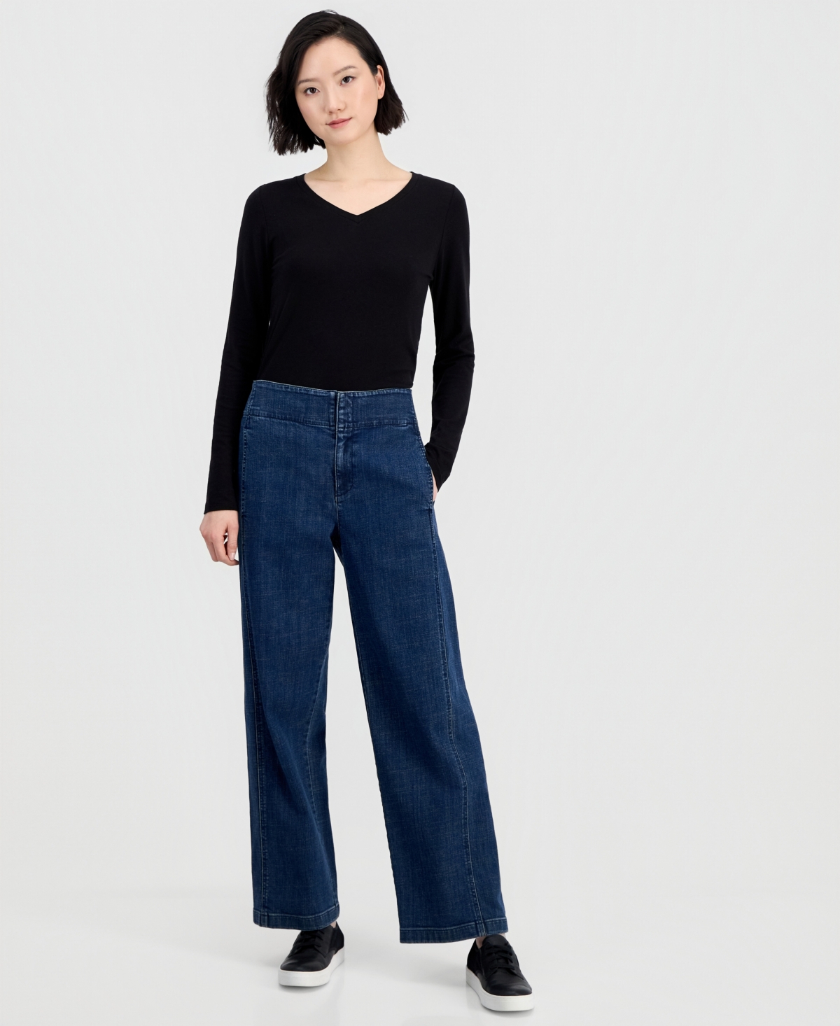 Click here for Eileen Fisher Petite High-Rise Wide-Leg Jeans - Me... prices