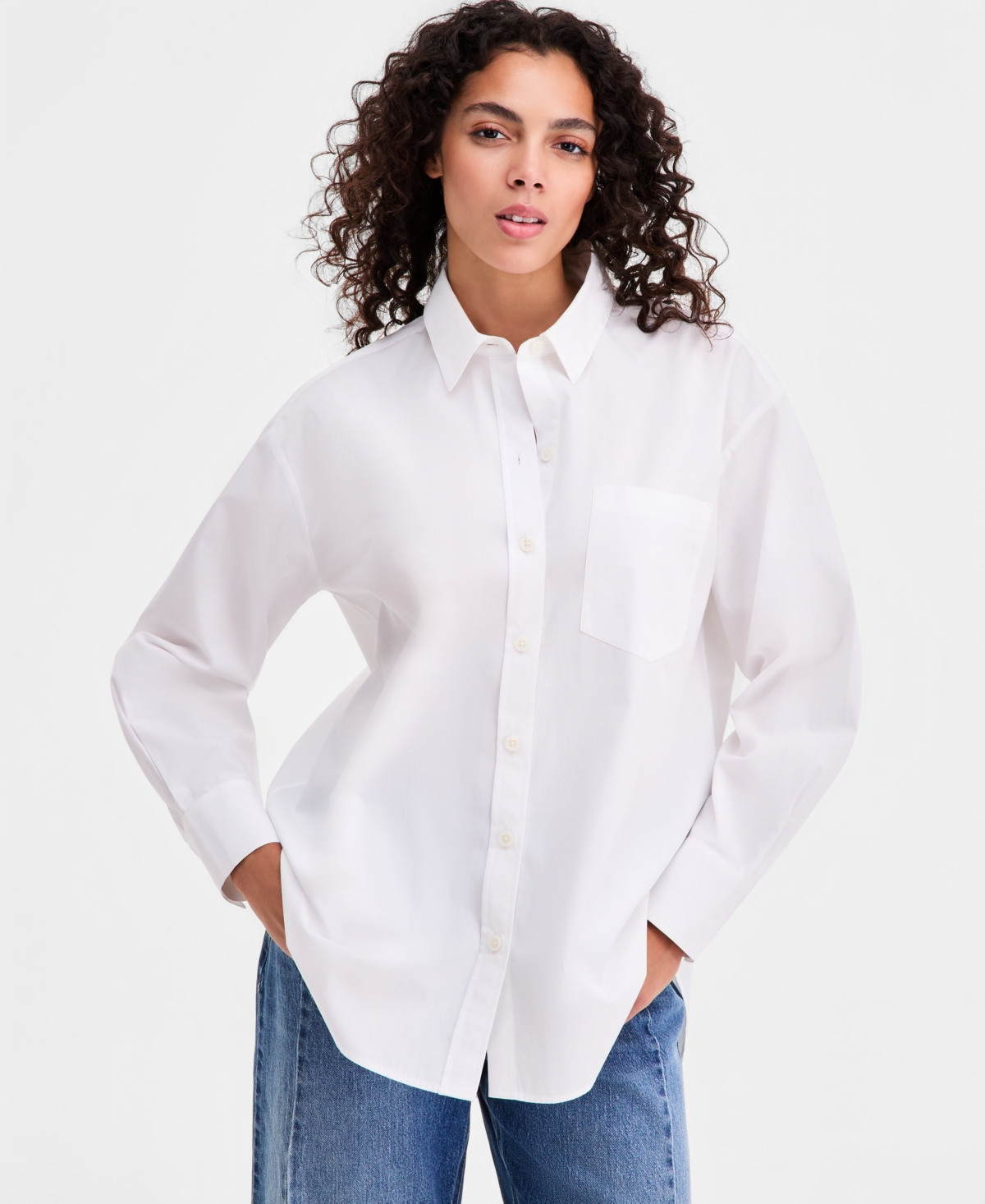 On 34th Womens Cotton Poplin Oversized Button Down Shirt   Macys Exclusive - Bright White