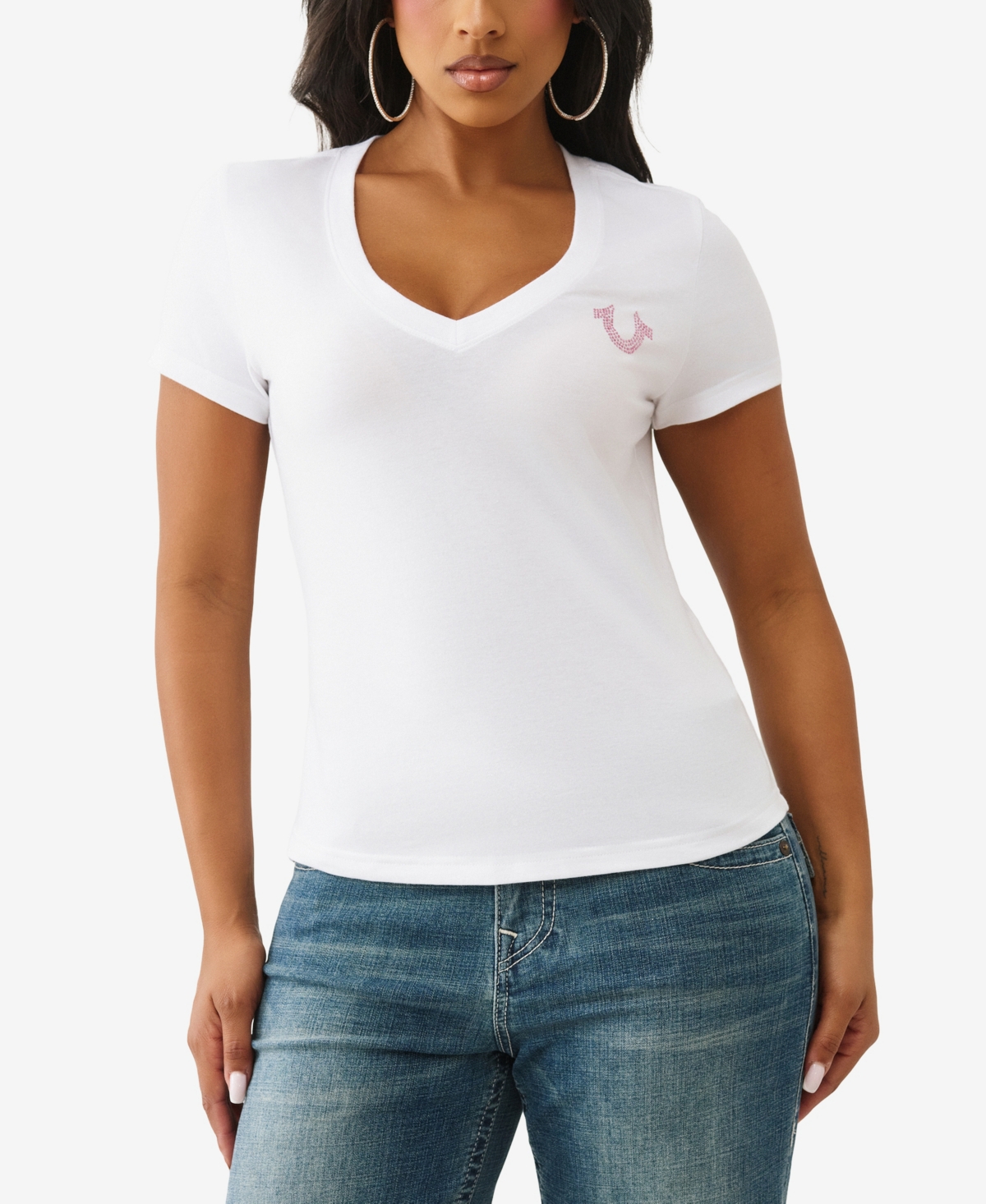 Click here for True Religion Womens Crystal Buddha V Neck T-Shirt... prices