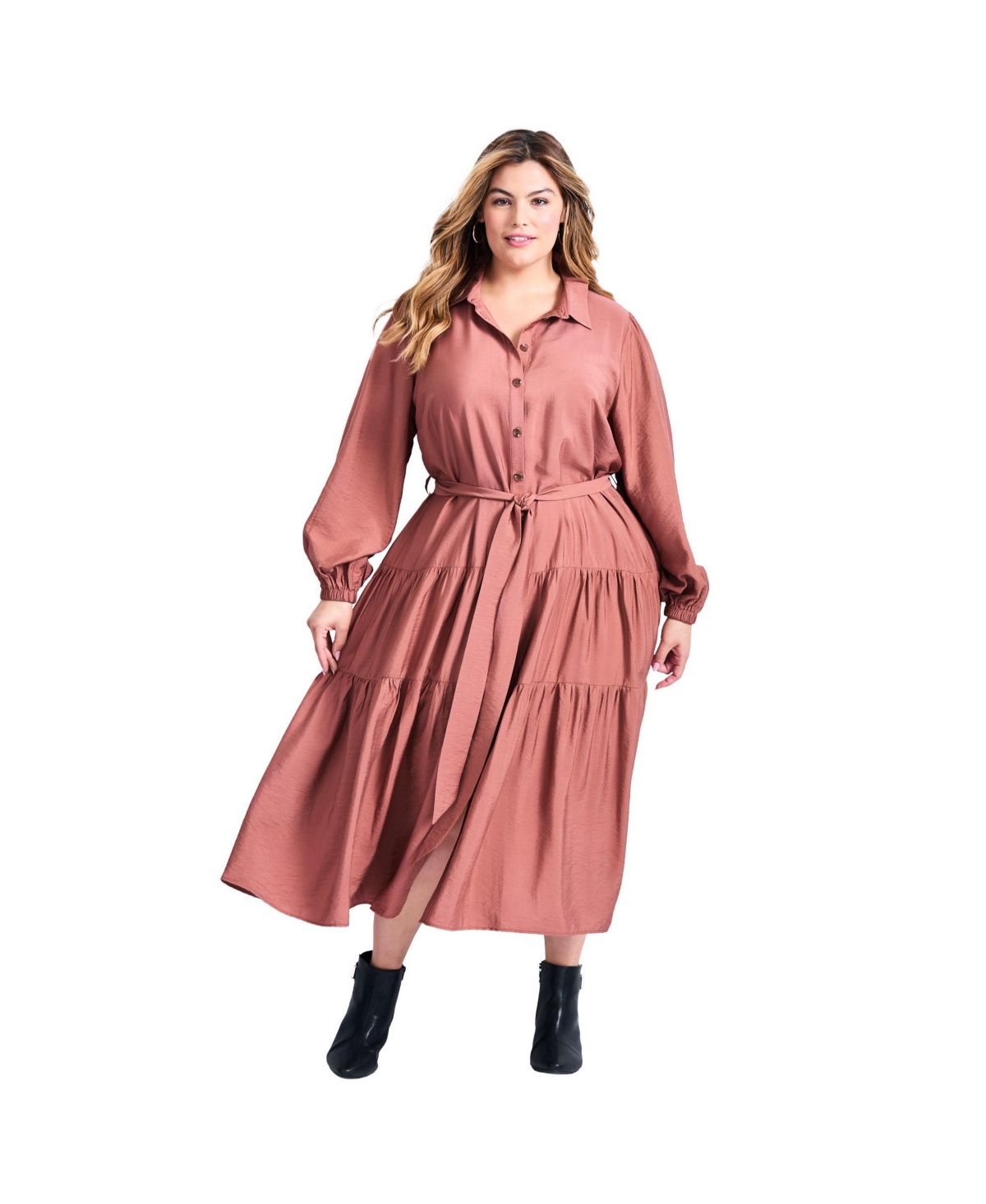 Click here for Avenue Womens Plus Size Marianne Tiered Shirtdress... prices